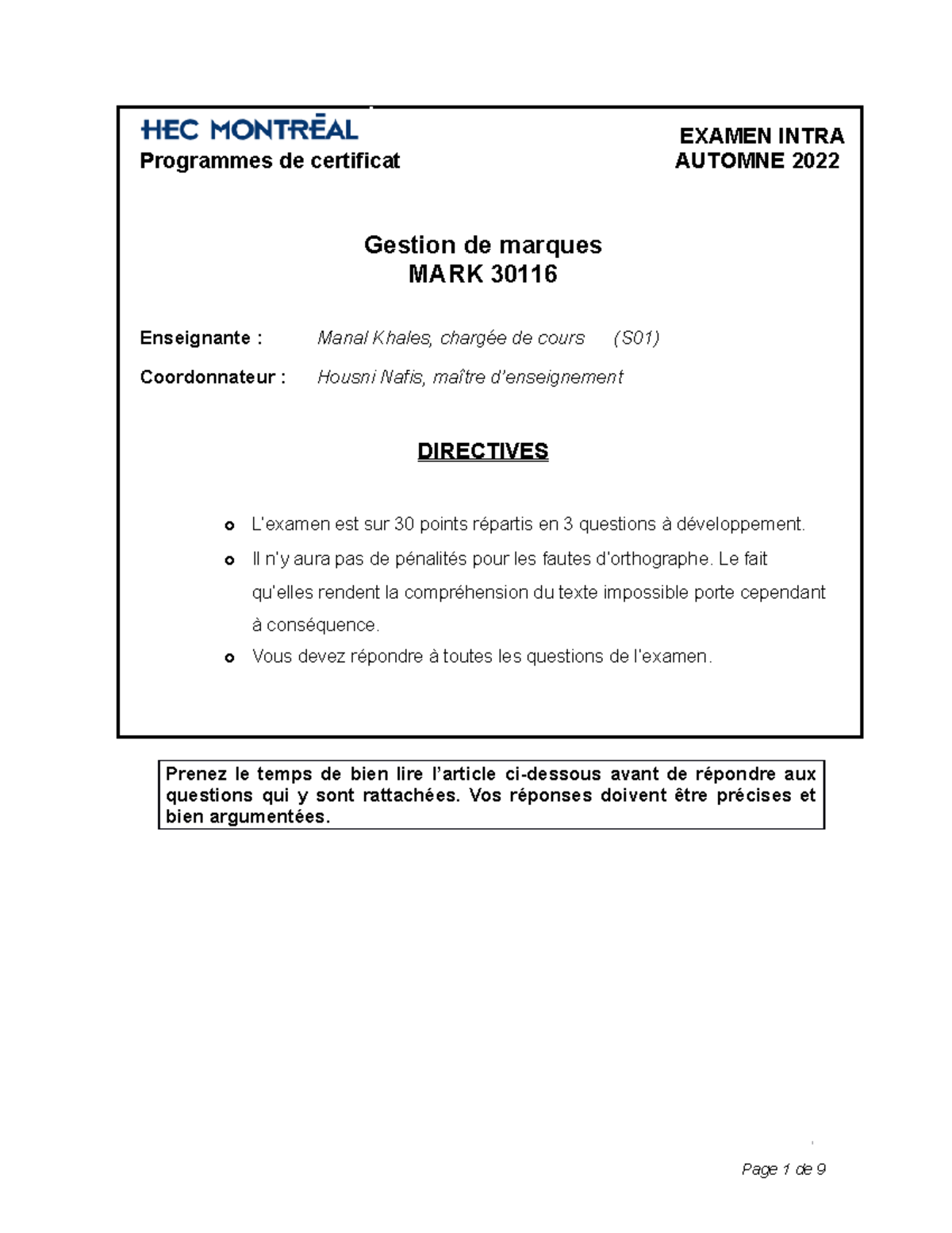 Examen intra H22 correction - EXAMEN INTRA Programmes de certificat ...