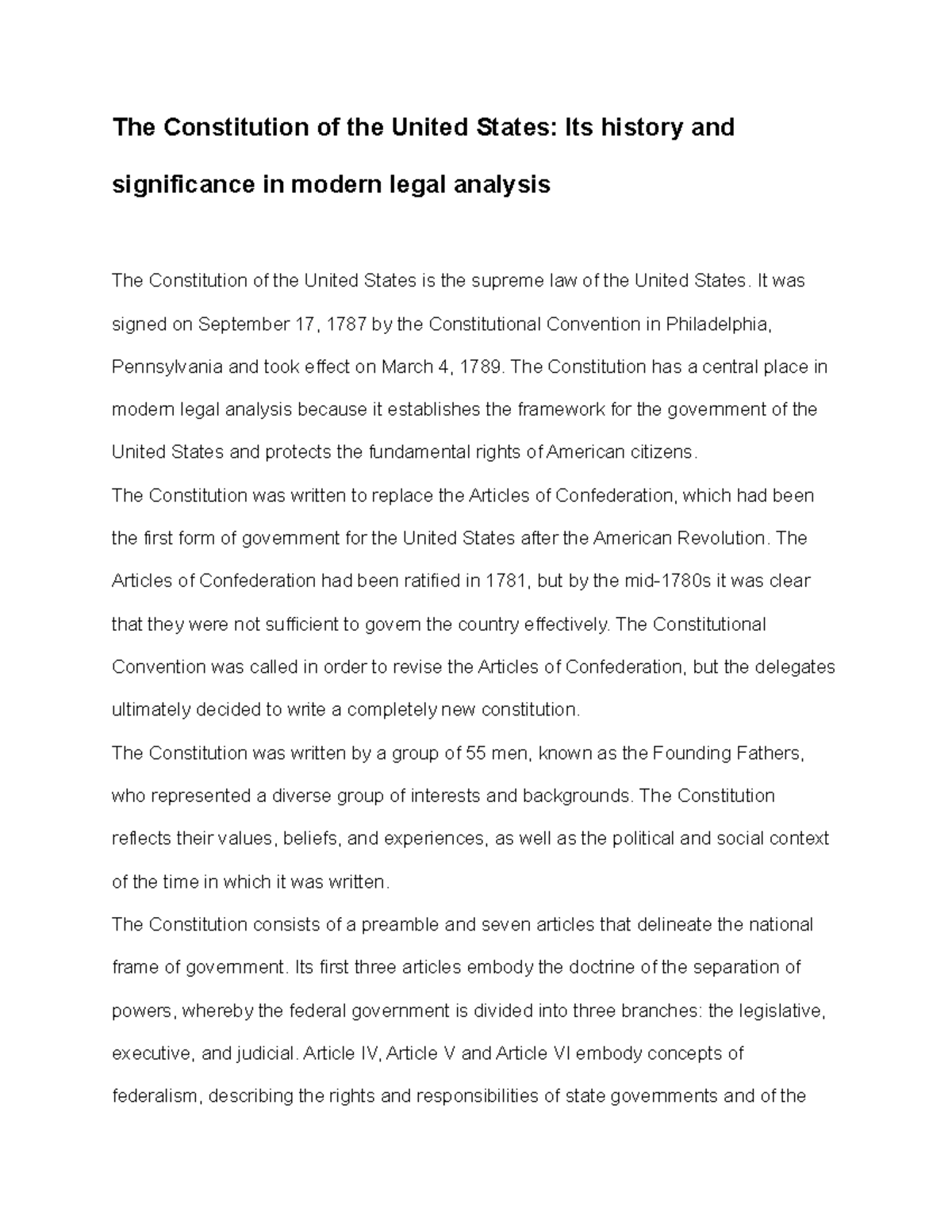 The Constitution of the United States Its history and significance in ...