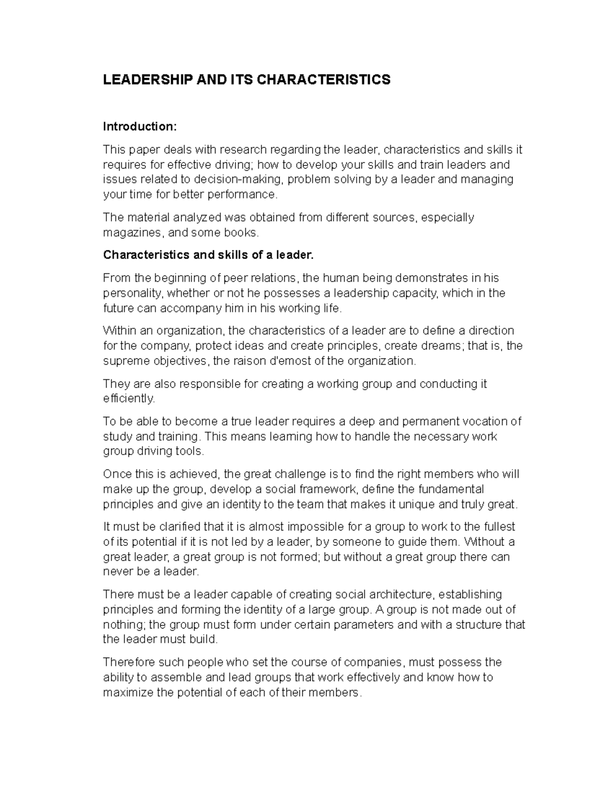 Leadership AND ITS Characteristics - LEADERSHIP AND ITS CHARACTERISTICS ...