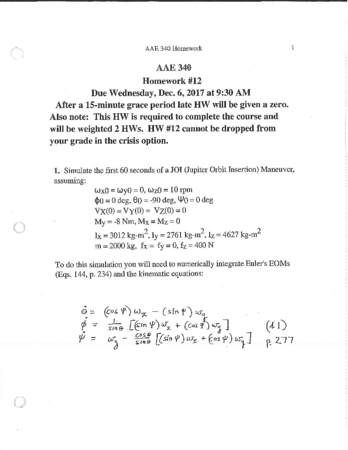 Aae340 Homework 12 - AAE 340 Homework 1 AAE 340 Homework #12 Due Wednesday, Dec. 6, 2017 at 9:30 ...