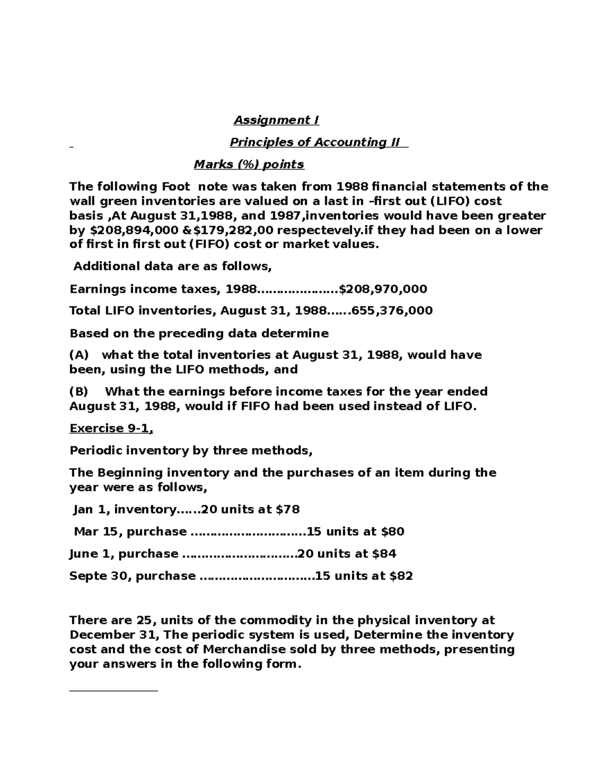 Assignment II - Assignment I Principles of Accounting II Marks ...