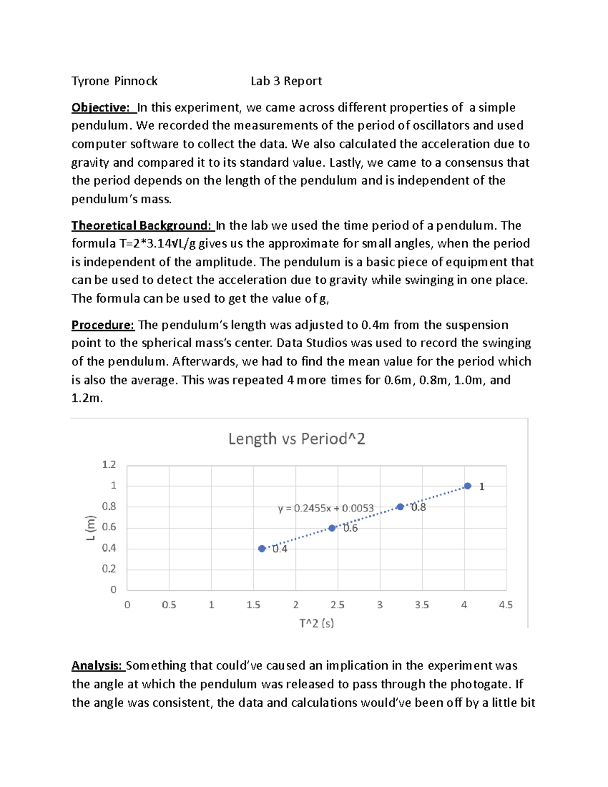 Lab 3 Lab Report - Tyrone Pinnock Lab 3 Report Objective: In this experiment, we came across ...