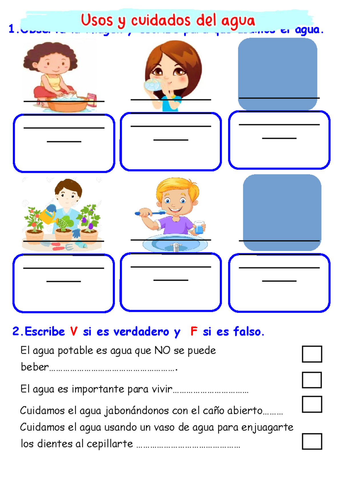 07. Ficha Ciencia-USO Y Cuidado DEL AGUA - 1 la imagen y escribe para ...