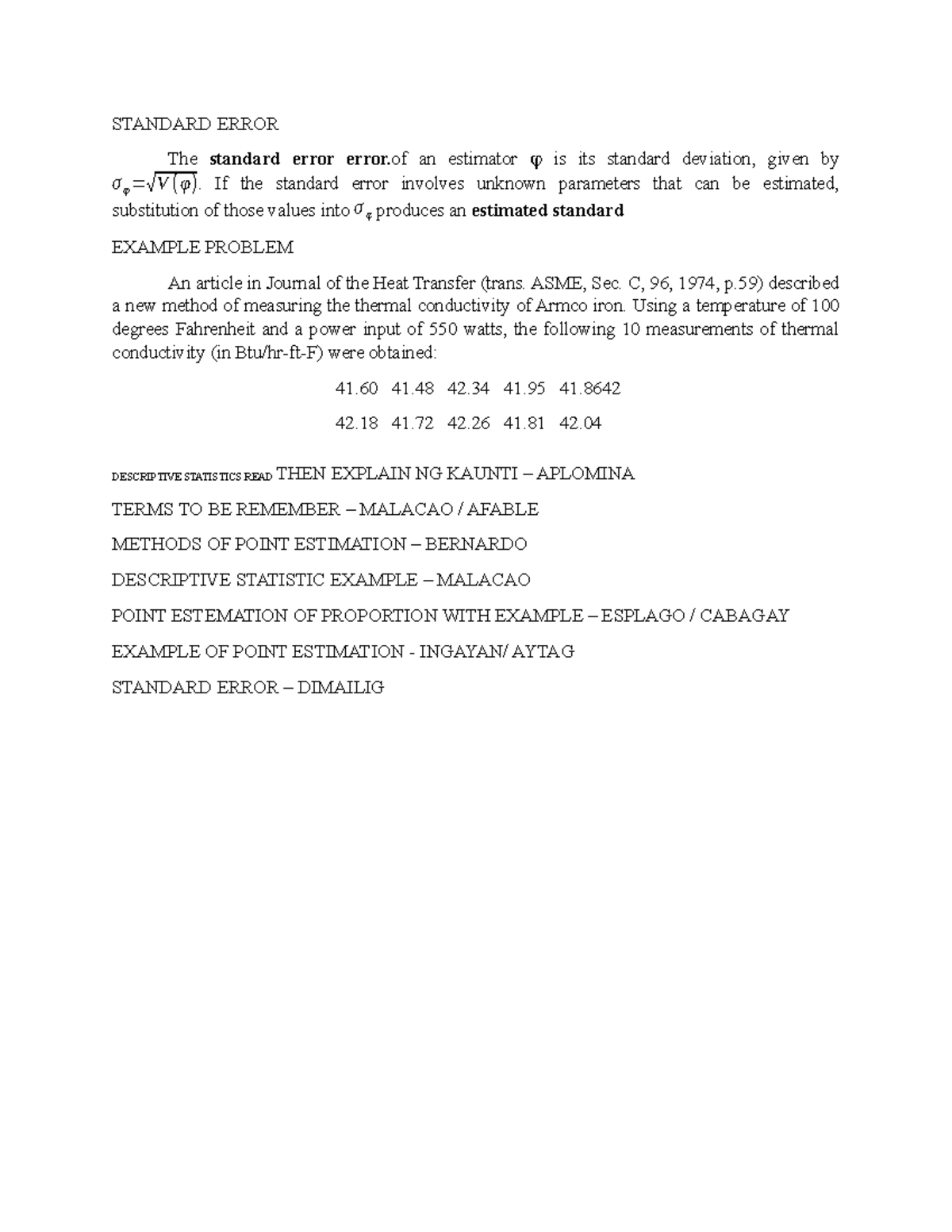 Standard- Error-EDA 074532 - STANDARD ERROR The standard error error an ...