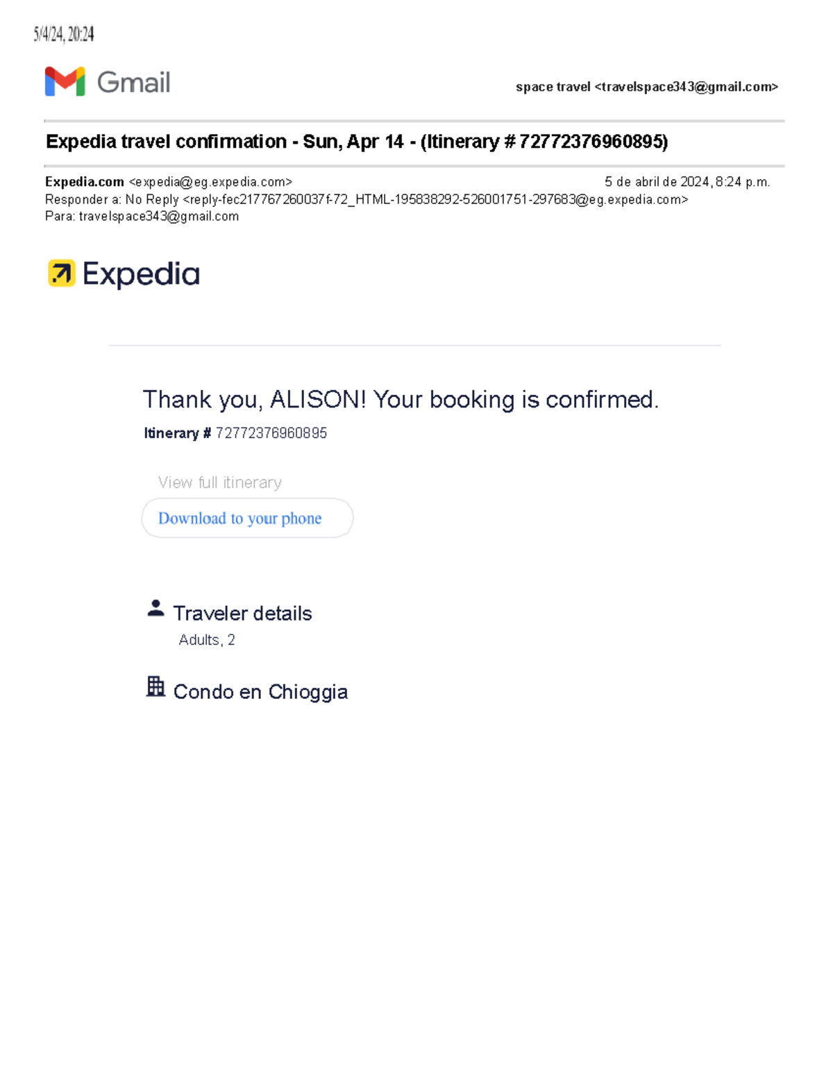 Expedia 1 - INGLES - Expedia travel confirmation - Sun, Apr 1 4 ...