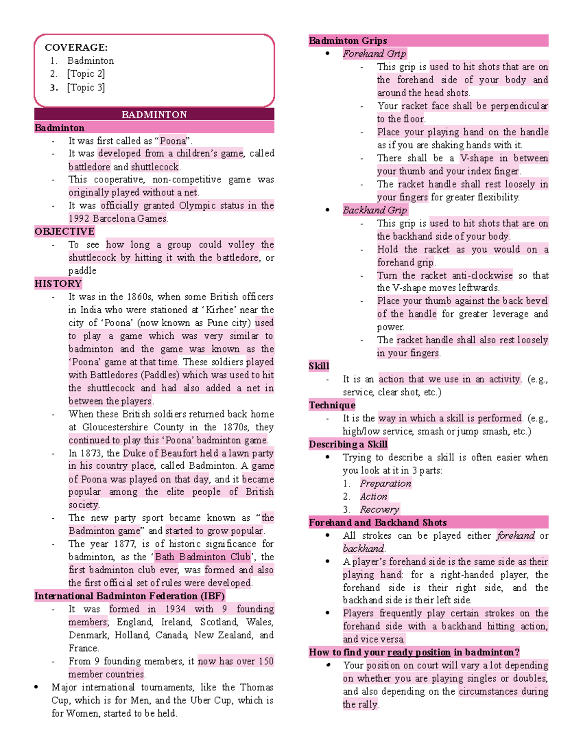 Physical Education and Health - BADMINTON Badminton - It was first ...