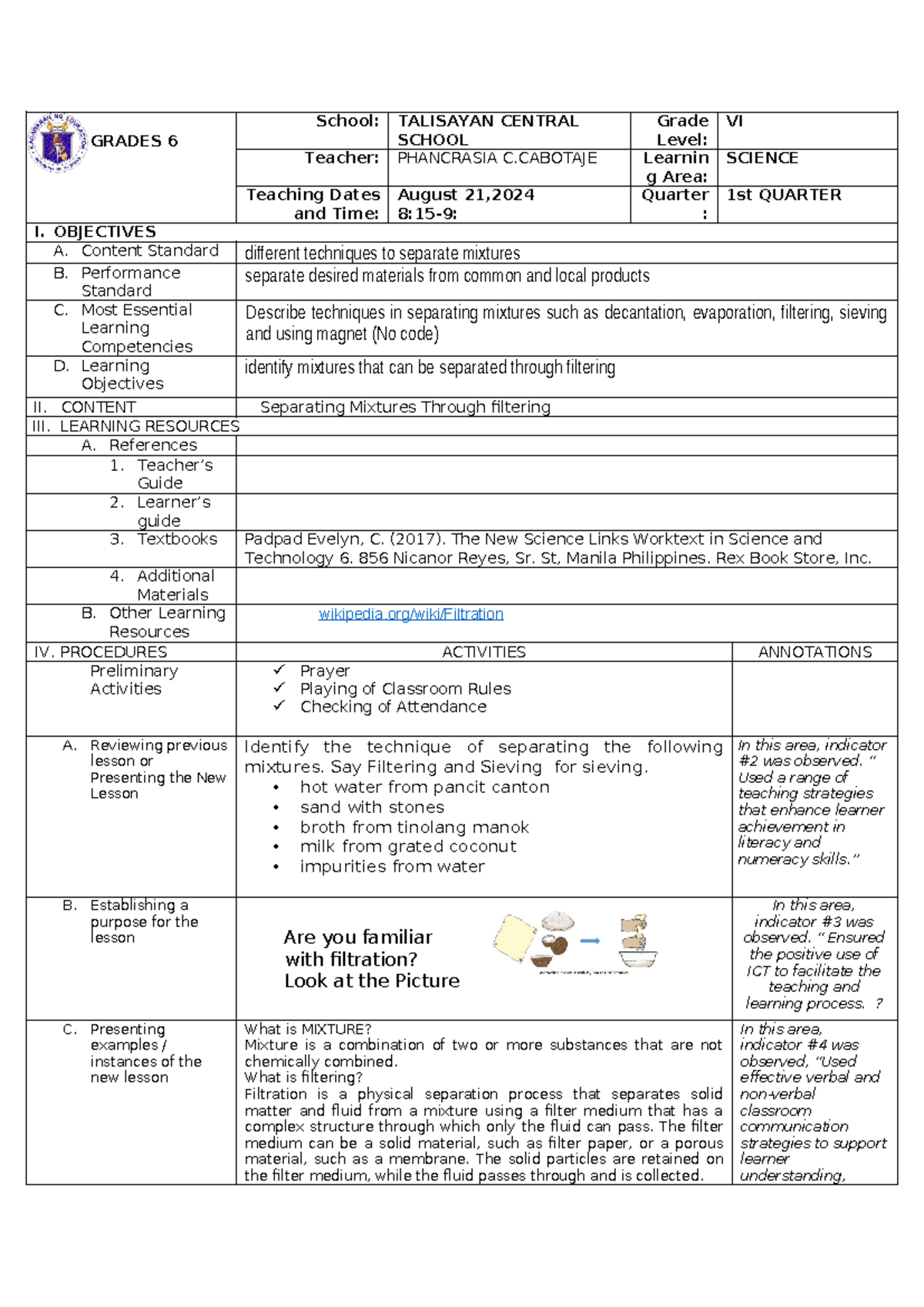 New cot - FDHHDFH - GRADES 6 School: TALISAYAN CENTRAL SCHOOL Grade ...