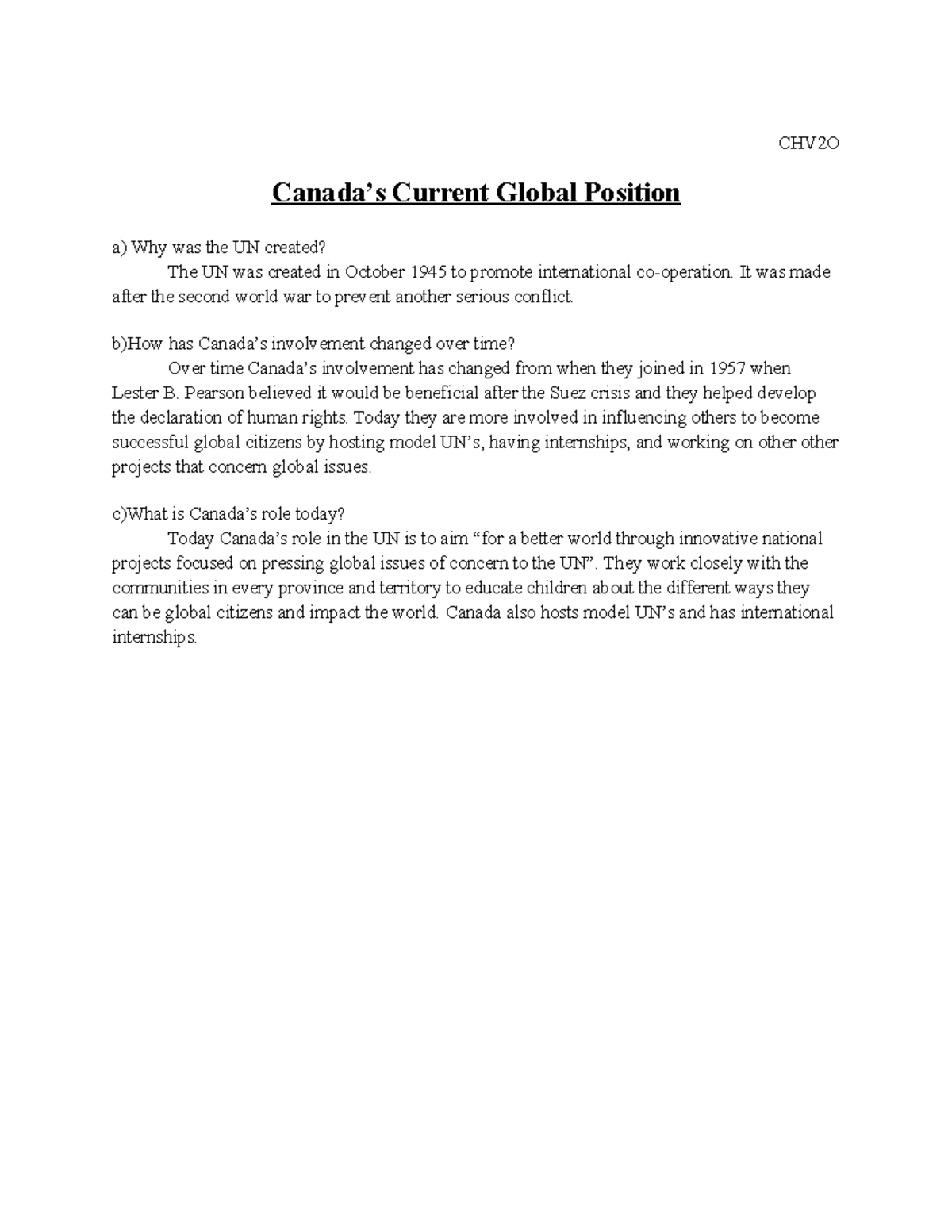CHV2O -Unit 2 Activity 2- Assignment 1 - CHV2O Canada’s Current Global ...