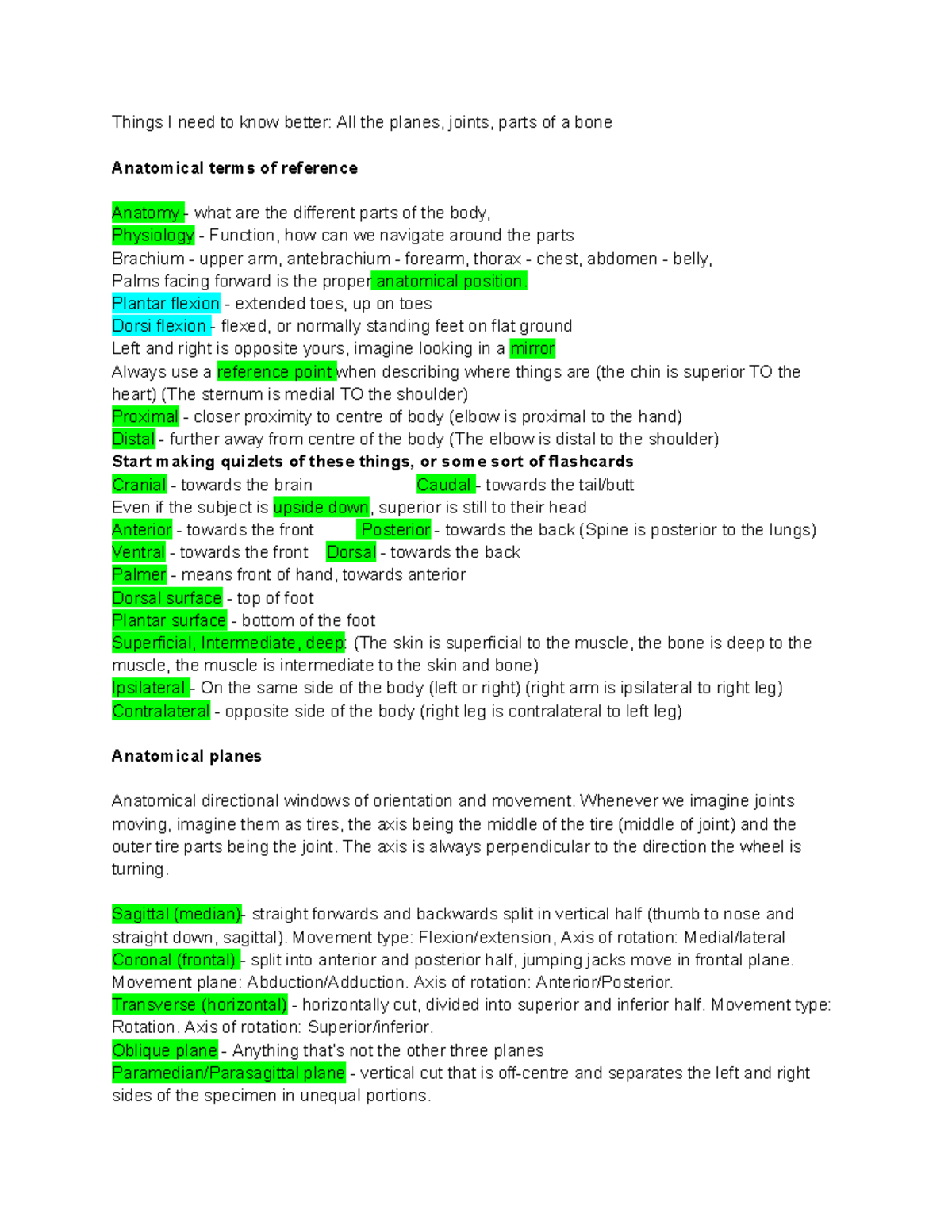 Kinesiology notes - Things I need to know better: All the planes ...