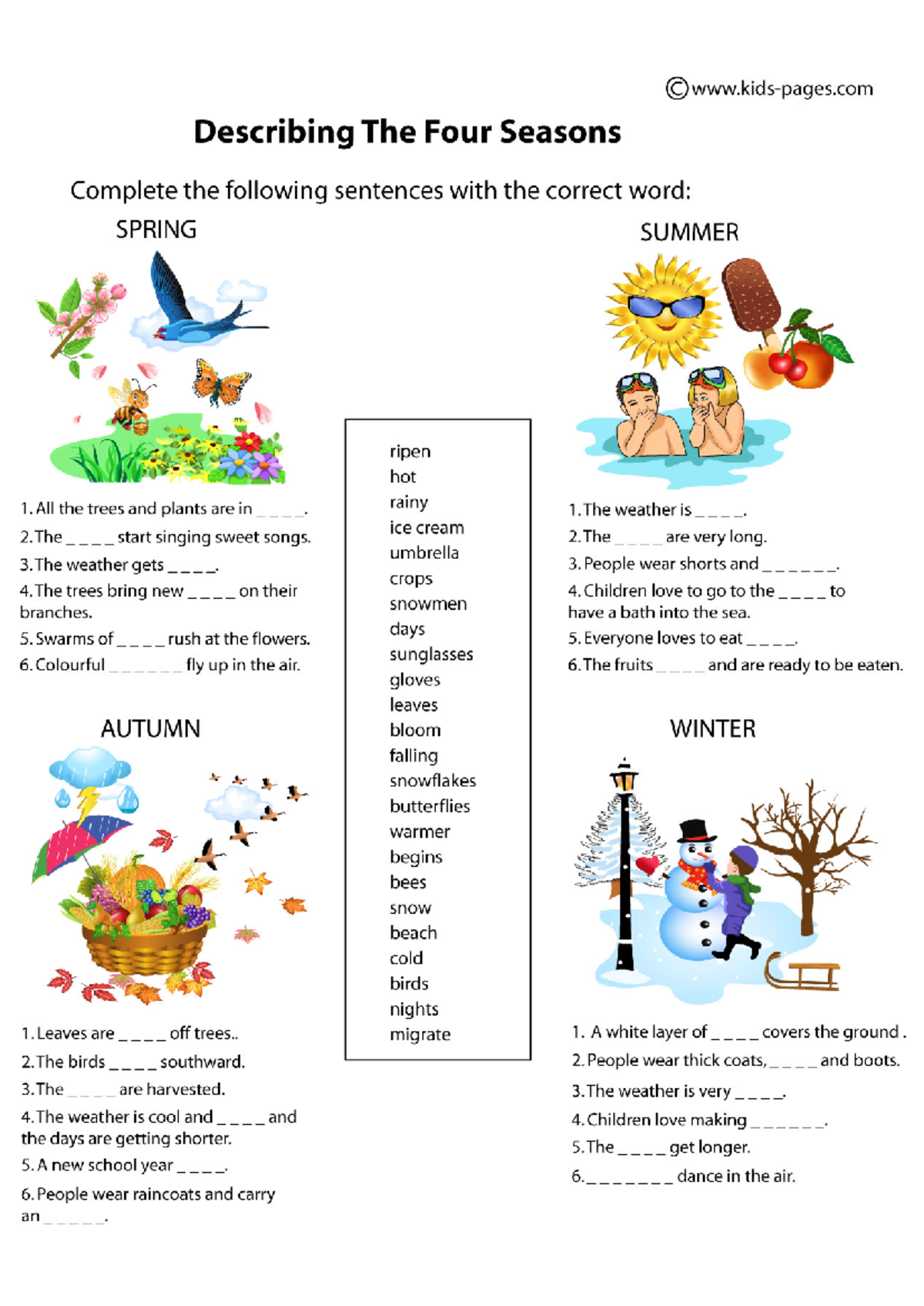 Seasons Description - Describing The Four Seasons Complete the ...