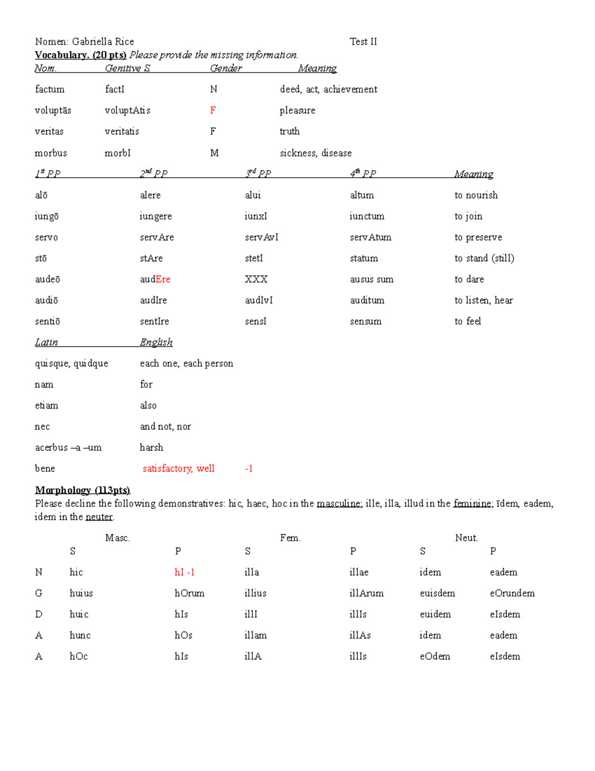 Latin Test 2 Revised - Nomen: Gabriella Rice Test II Vocabulary. (20 ...