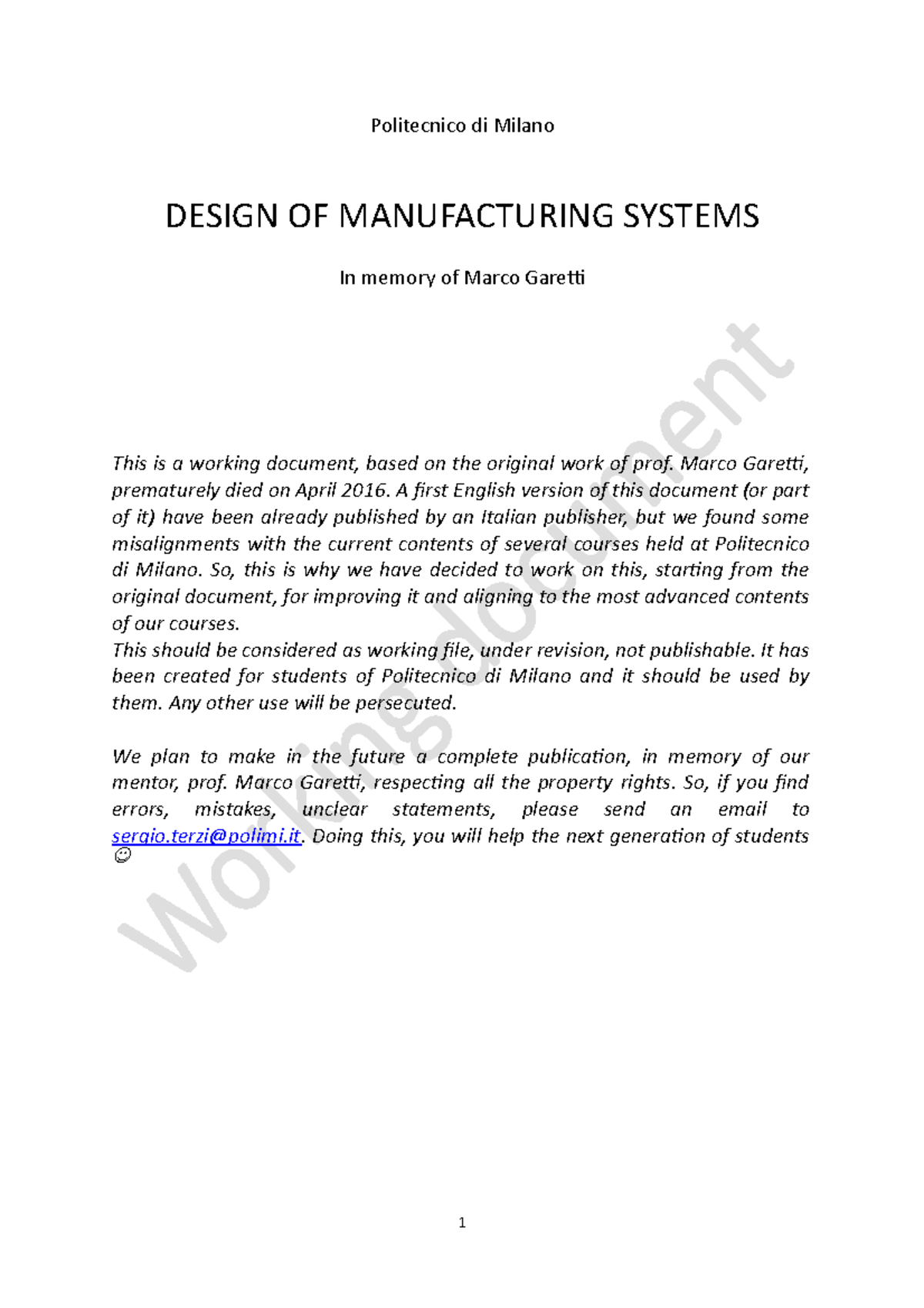 Design of production systems - Part 2 - Politecnico di Milano DESIGN OF ...