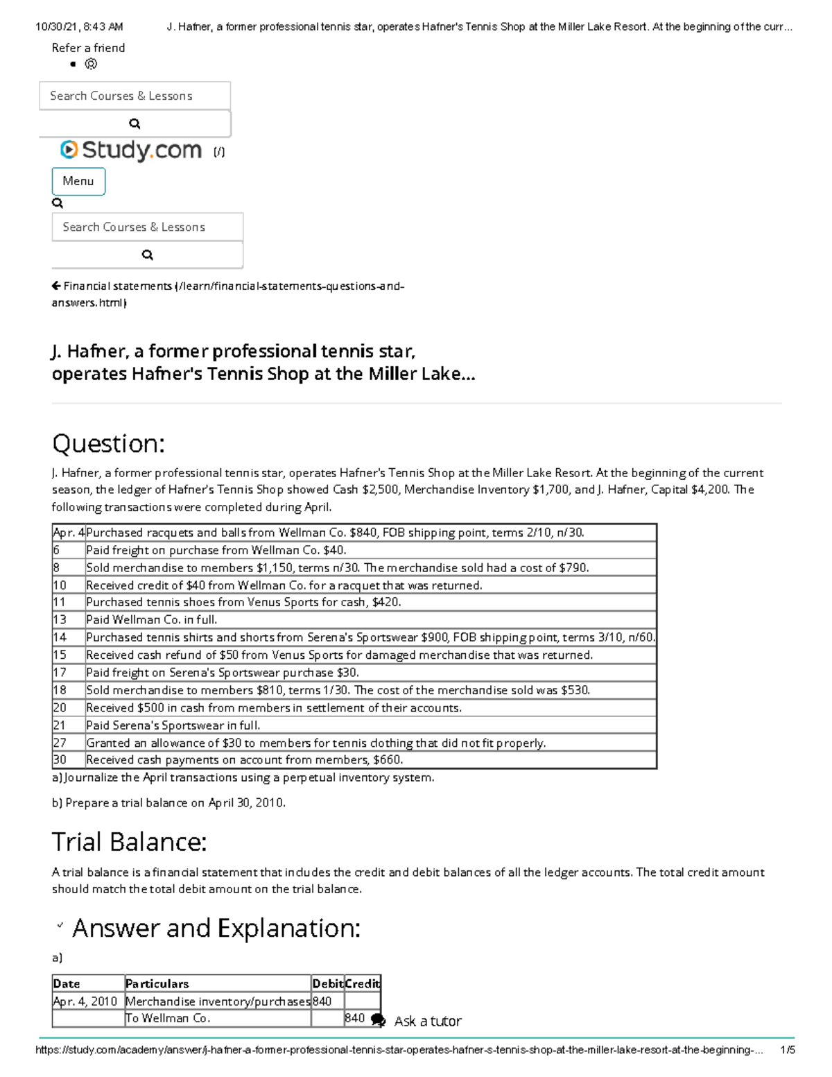 Jhafne~1 - chegg solutions - Refer a friend (/) Menu Financial ...