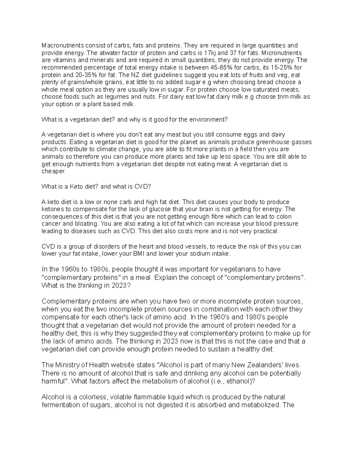 Hunt 141 mini essays - Mini essay questions - Macronutrients consist of ...