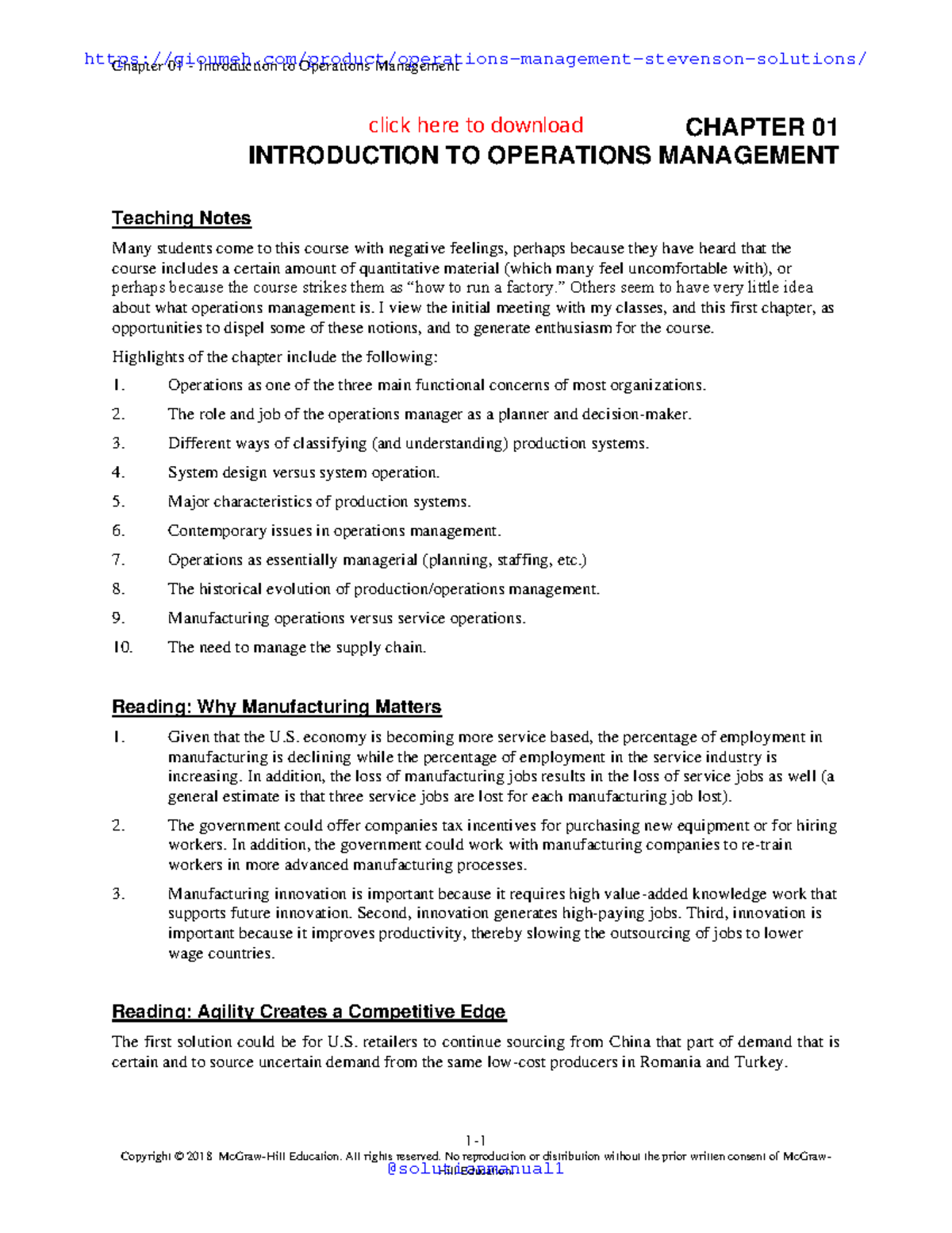 Operations management Stevenson 13th edition all chapter solutions ...