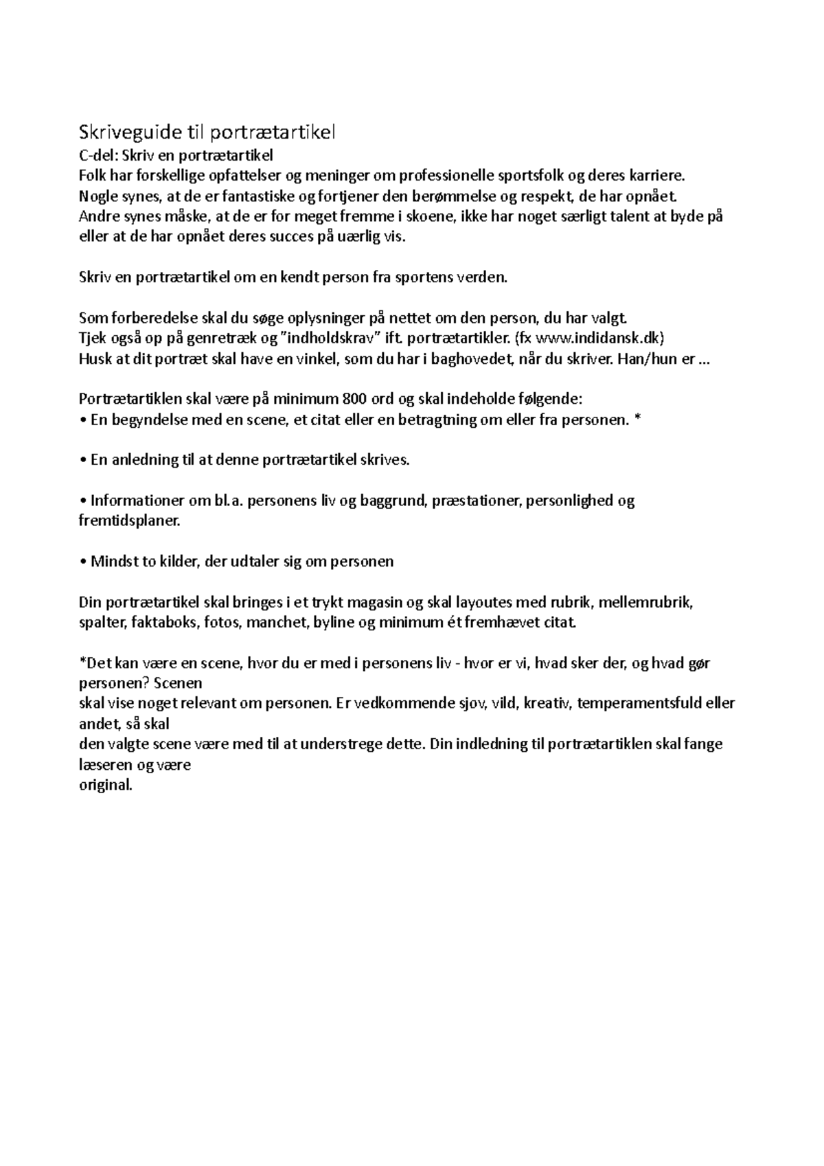 Skriveguide til portrætartikel - Skriveguide til portrætartikel C-del ...