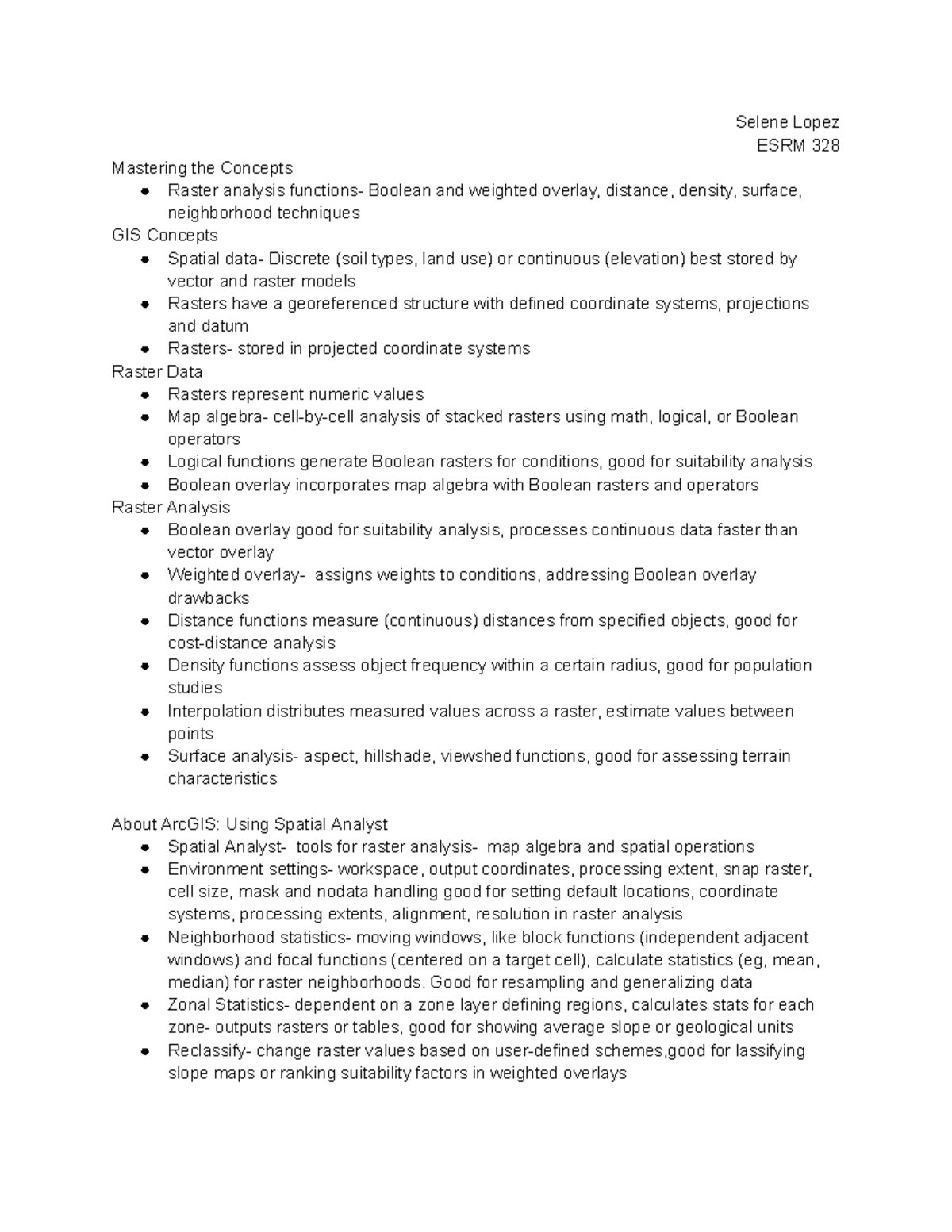 Ch 11 notes - Selene Lopez ESRM 328 Mastering the Concepts Raster ...