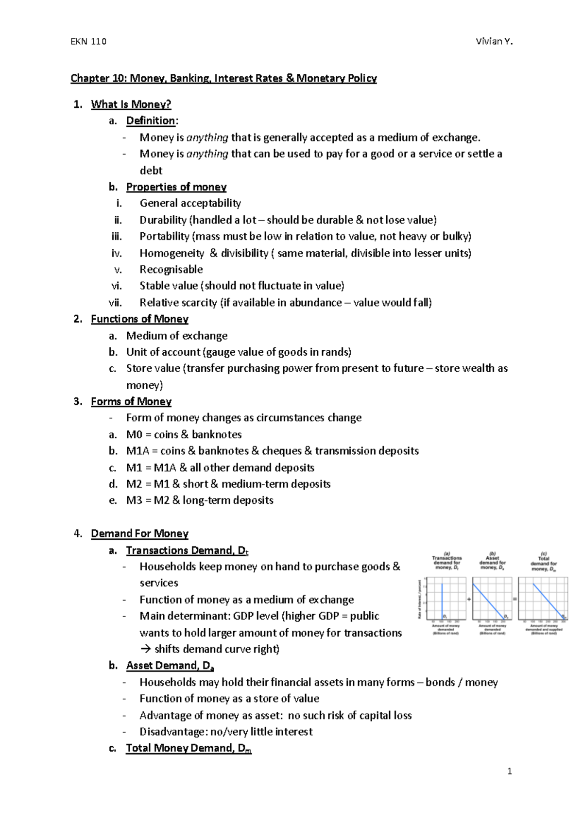 Chapter 10 notes - Chapter 10: Money, Banking, Interest Rates ...