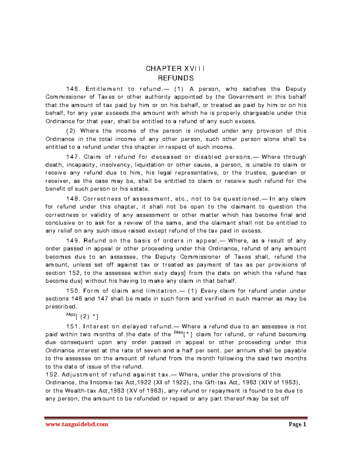 Chapter 18 Refunds (Sec 146-152) - taxguidebd Page 1 CH A PTER X V I I I REFU N D S 1 4 6. En t ...