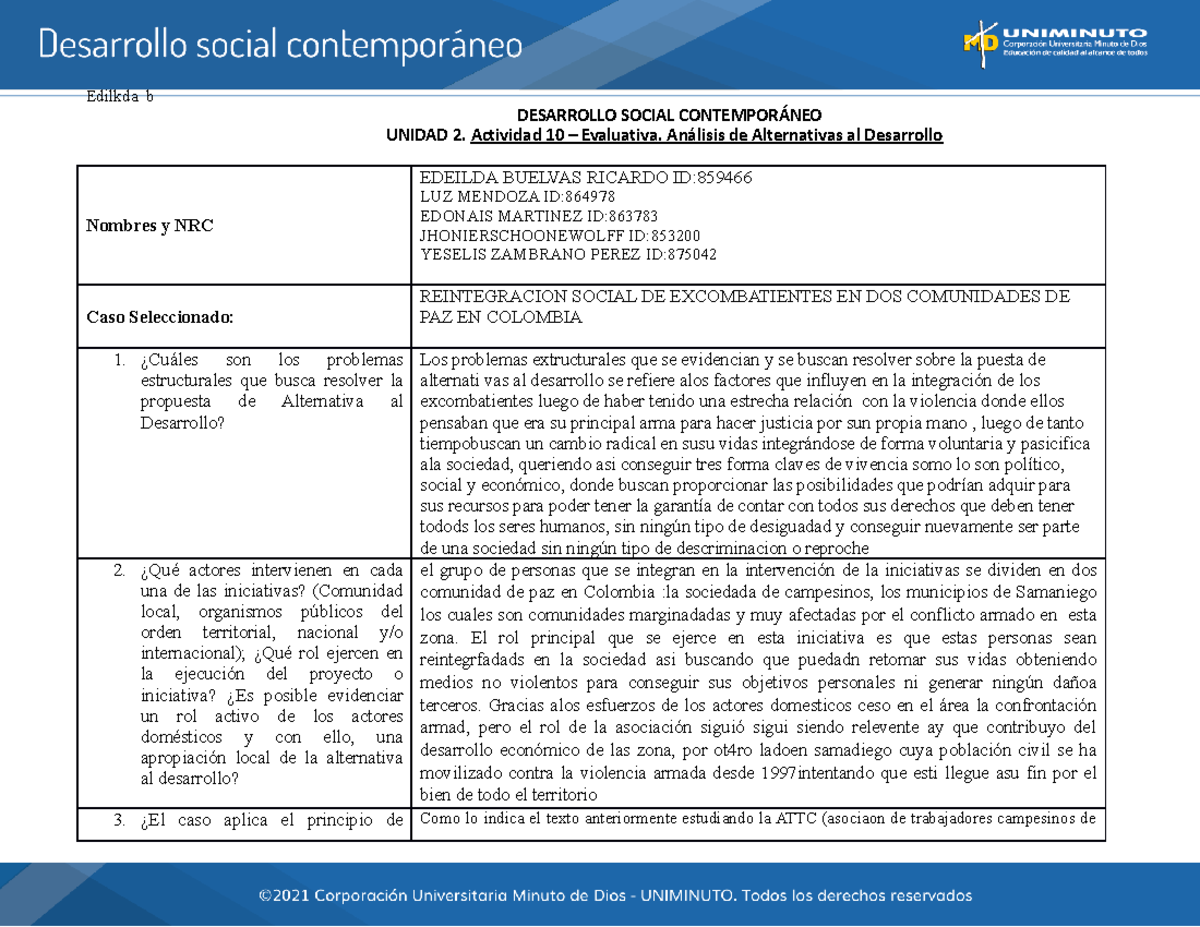 Actividadad 9 - actividad - Edilkda b DESARROLLO SOCIAL CONTEMPORÁNEO ...