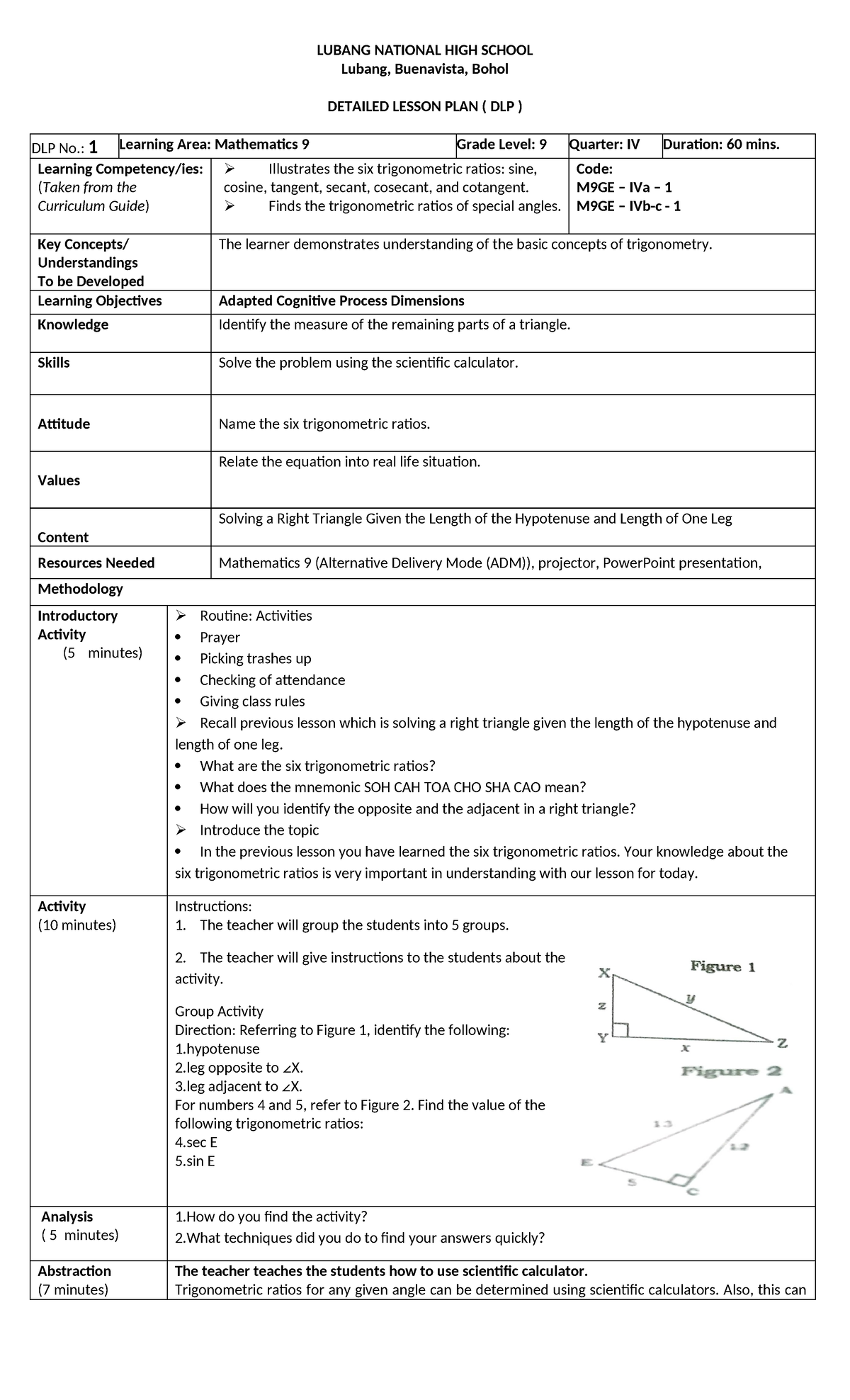 Iplan math 9 063306 033422 - LUBANG NATIONAL HIGH SCHOOL Lubang, Buenavista, Bohol DETAILED ...