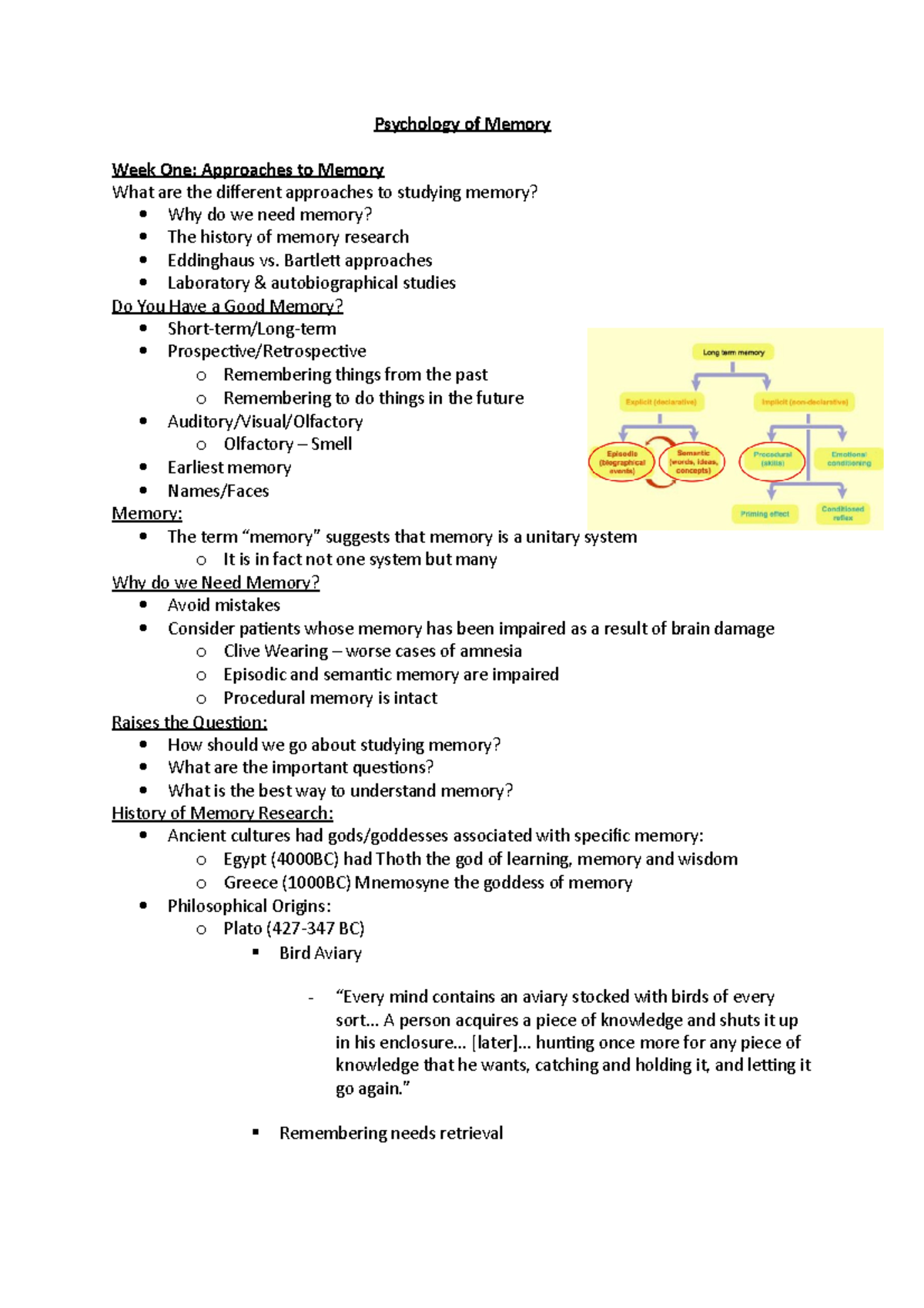 Psychology of Memory - This is incomplete so make sure you don't use it ...