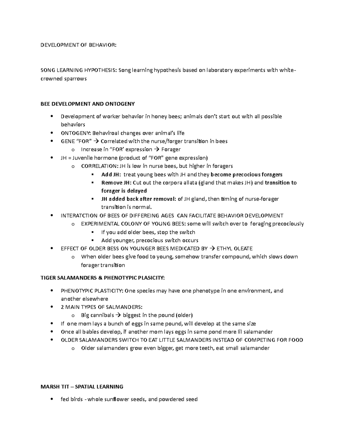 Animal Behavior - Behavior Development - DEVELOPMENT OF BEHAVIOR: SONG ...