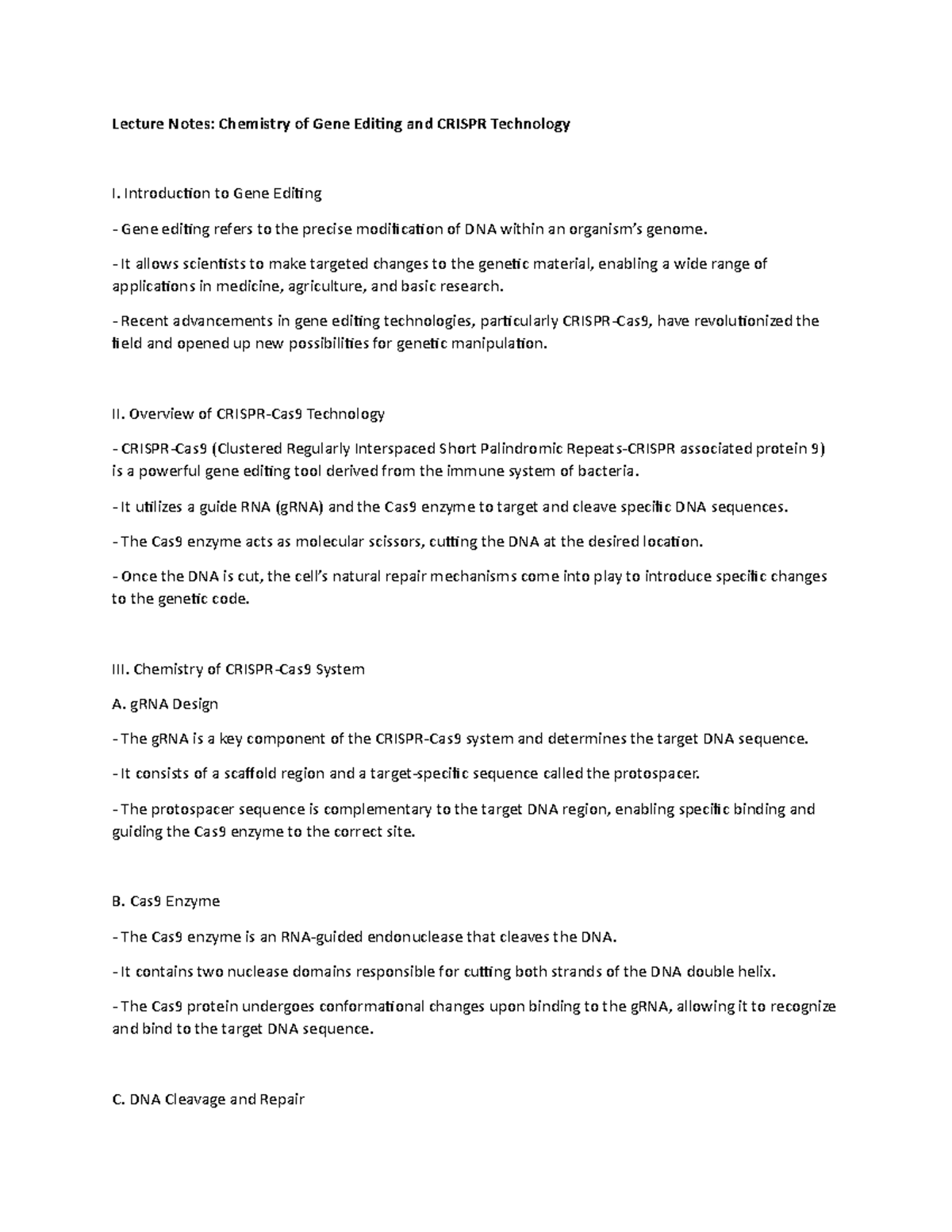 Lecture Notes: Chemistry of Gene Editing and Crispr Technology ...