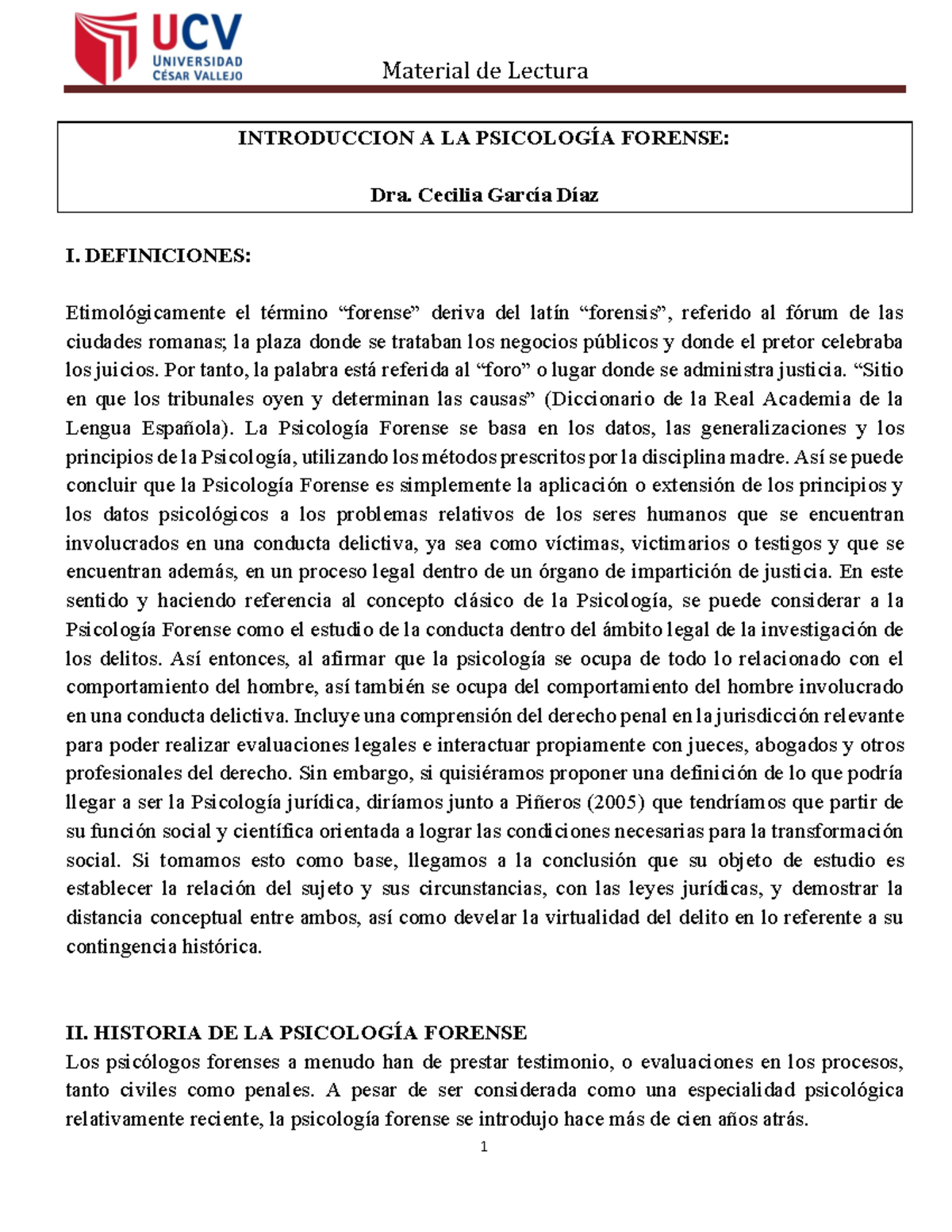 Lectura 1 - Introduccion A LA Psicología Forense - INTRODUCCION A LA ...