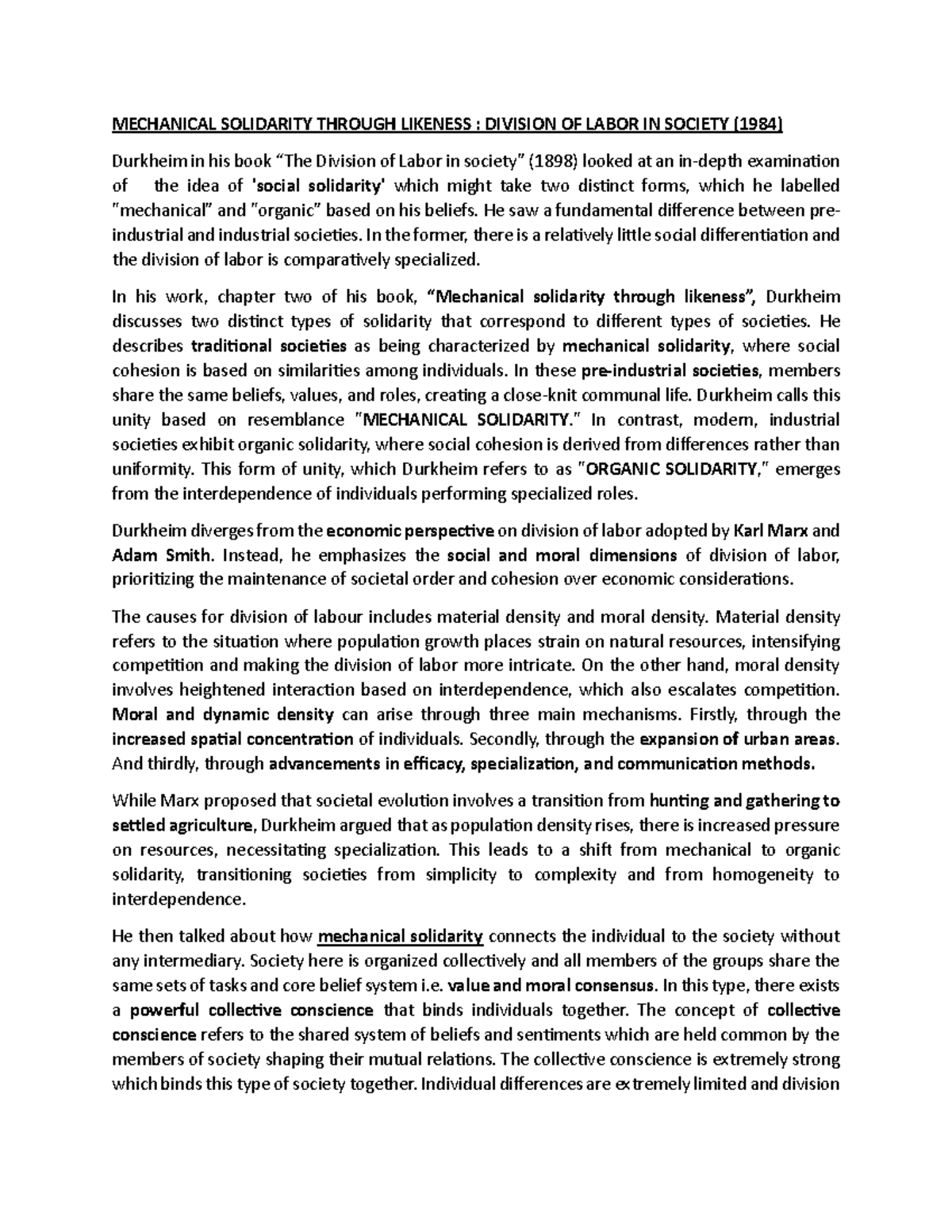 Mechanical Solidarity - MECHANICAL SOLIDARITY THROUGH LIKENESS ...