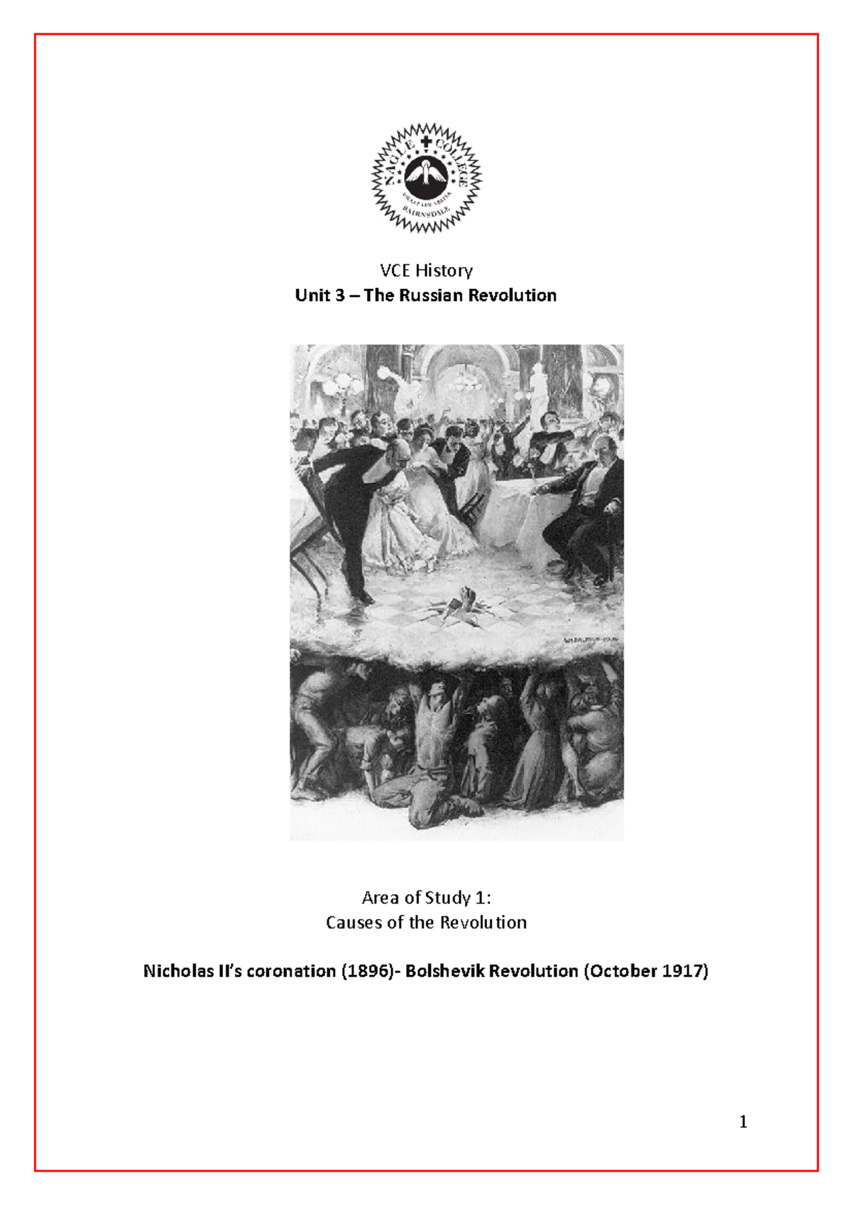 Russia AOS 1 Course Outline 2023 - VCE History Unit 3 – The Russian ...