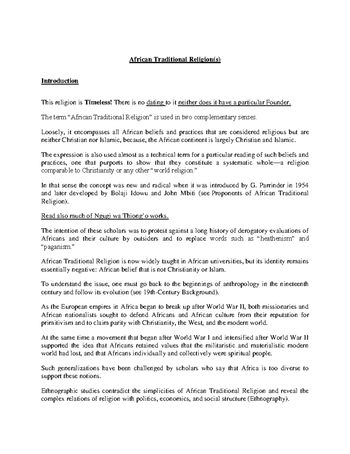 Lecture on African Traitional Religion - African Traditional Religion(s ...