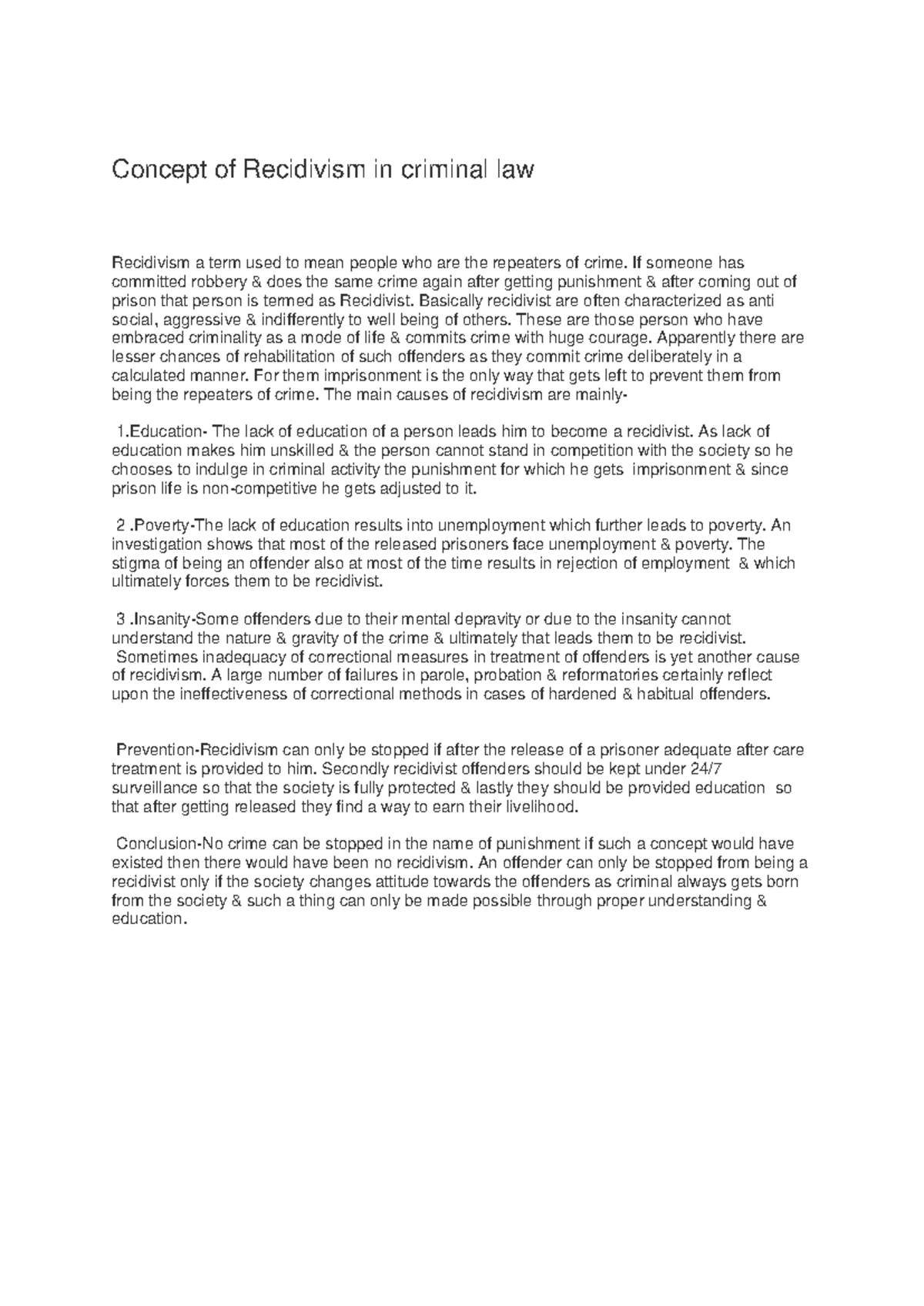 UNIT -2 Concept of Recidivism in criminal law2 - Concept of Recidivism ...