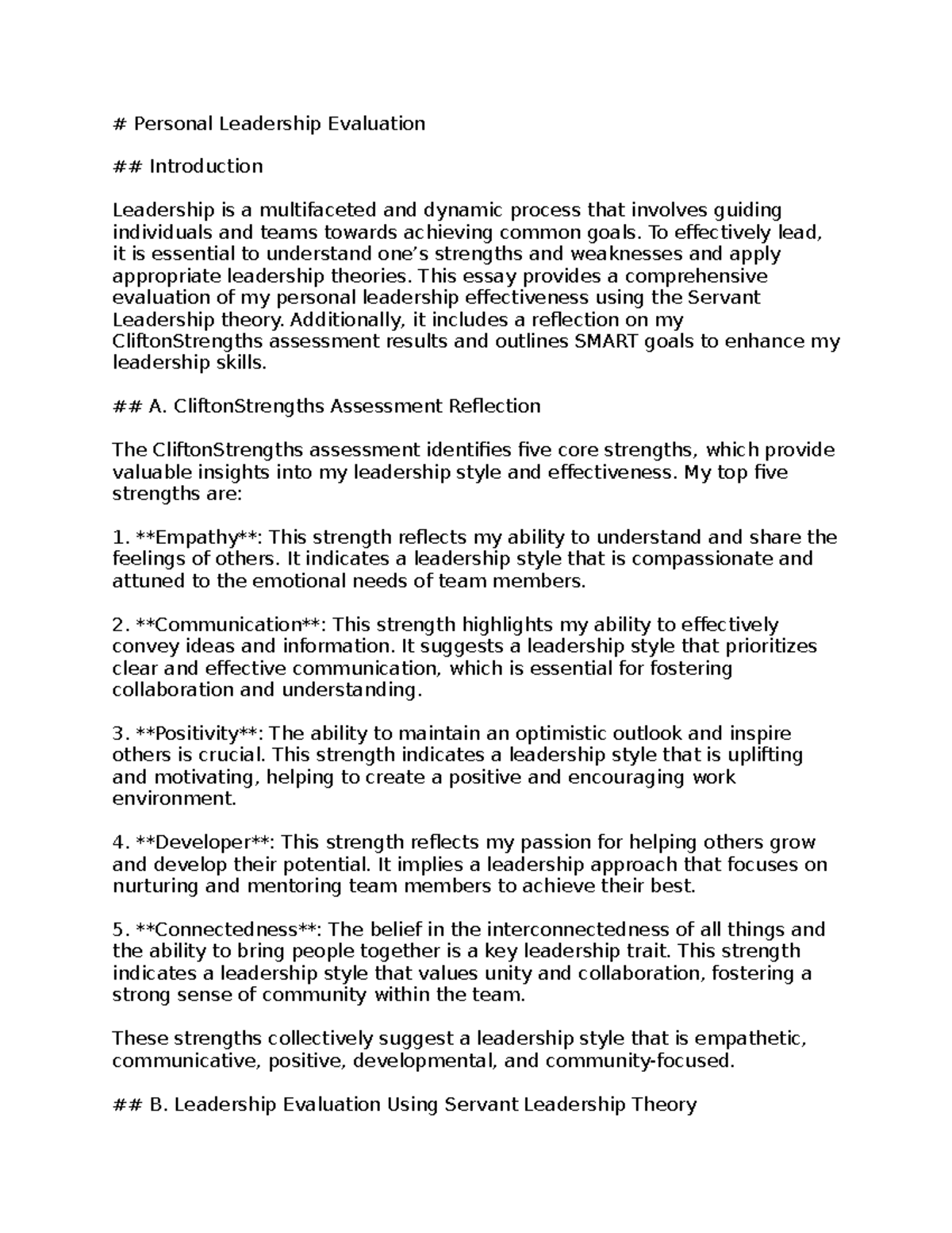 C200 Task 1 example 2 - Personal Leadership Evaluation Introduction ...