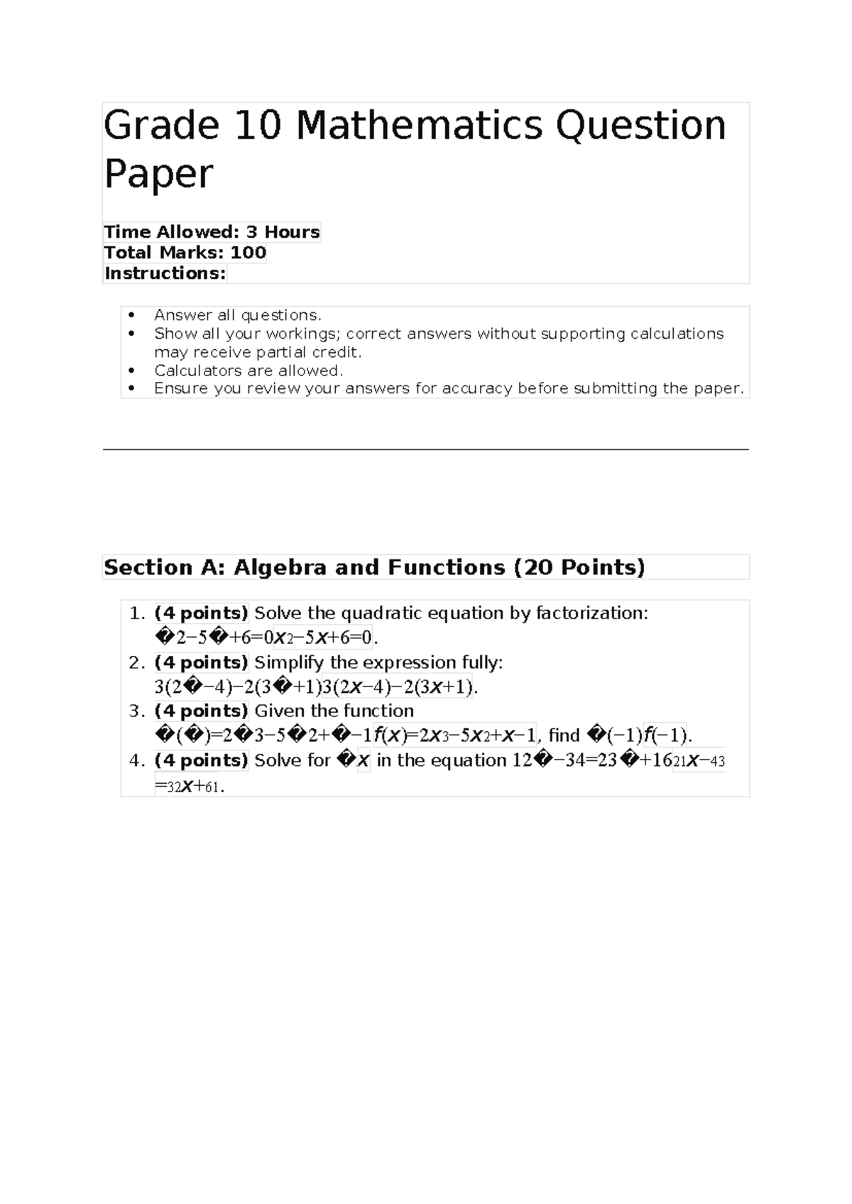 Grade 10 Math Question Papefdounsducnscis - Grade 10 Mathematics ...