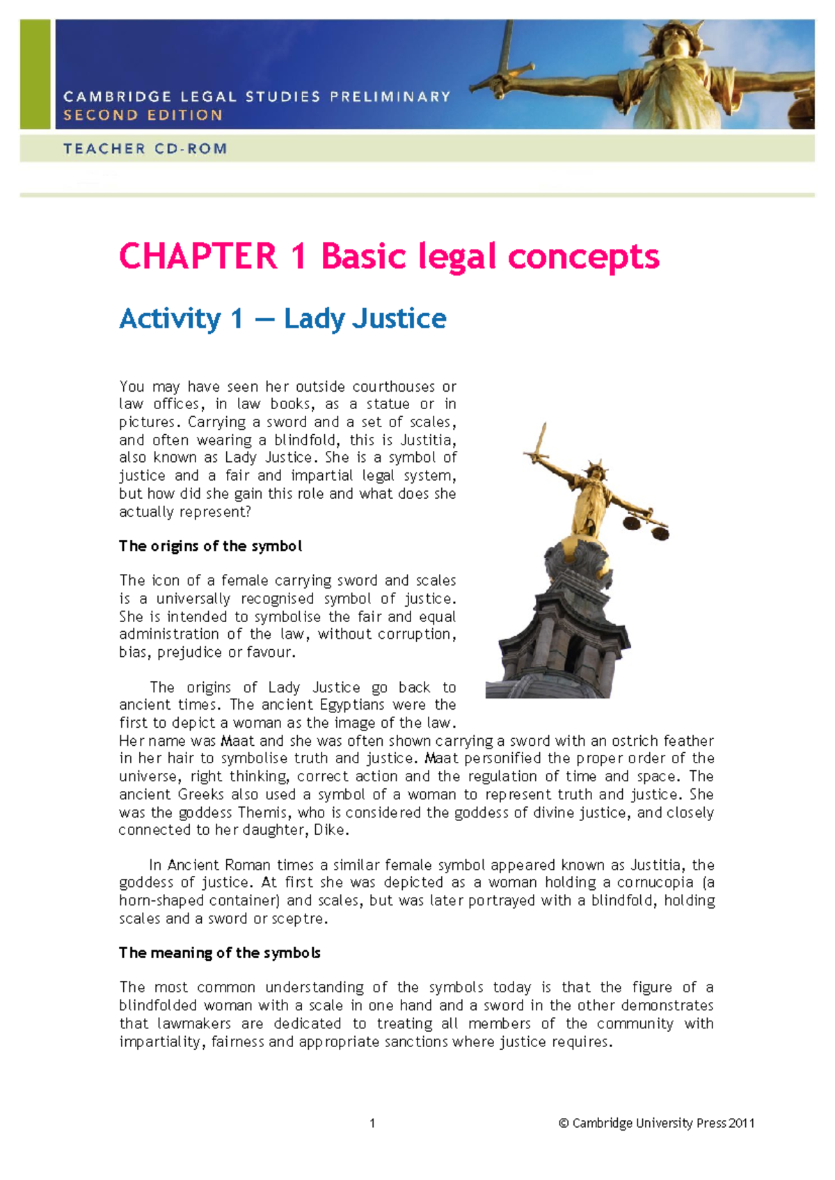 Legal system 1 - CHAPTER 1 Basic legal concepts Activity 1 — Lady ...