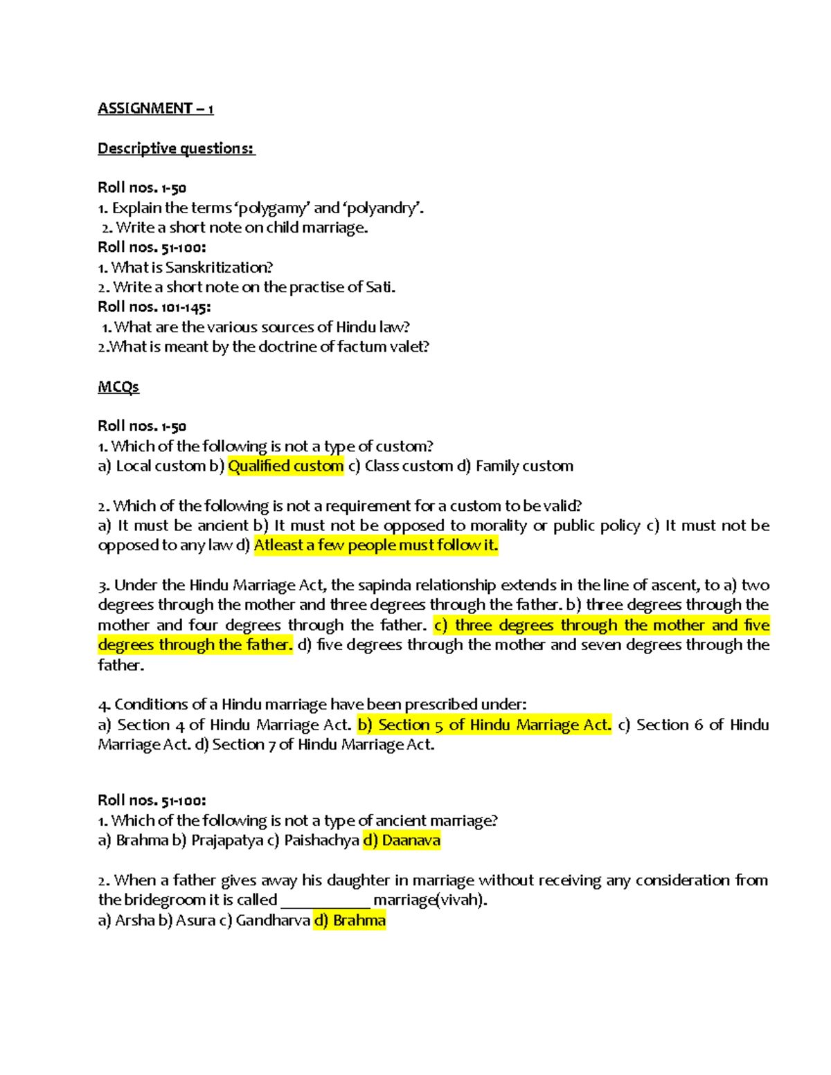 Family law-2 - practice material - ASSIGNMENT – 1 Descriptive questions ...