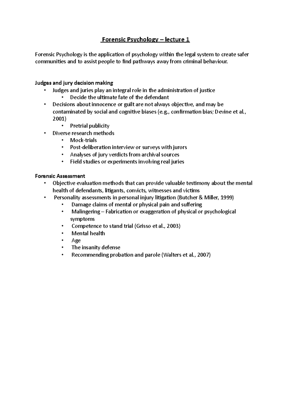 Lecture 1- intro - forensic assessment, uk court system, jury selection ...