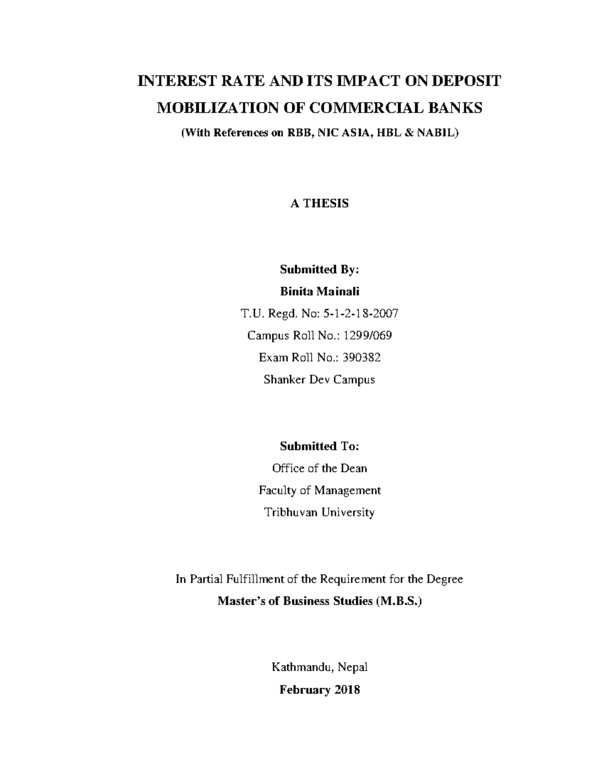 TH1940CD Grade 15 INTEREST RATE AND ITS IMPACT ON DEPOSIT MOBILIZATION OF COMMERCIAL BANKS th1940cd-grade-15-interest-rate-and-its-impact-on-deposit-mobilization-of-commercial-banks