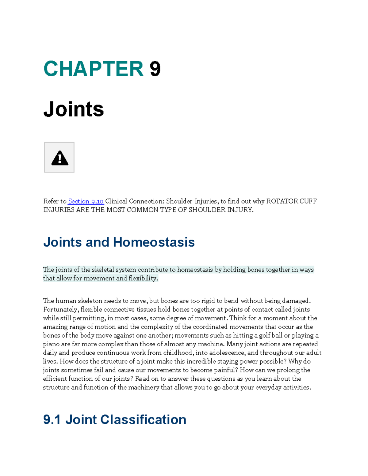 Chapter 9 - Joints and Muscles - CHAPTER 9 Joints Refer toSection 9 ...