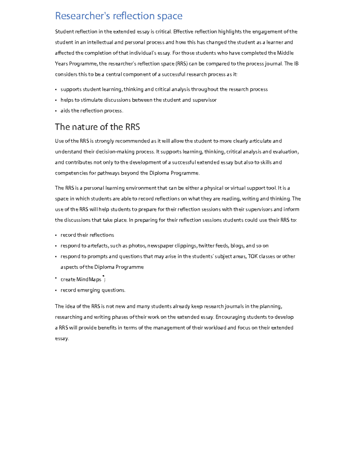 Researchers Reflection Space RRS 2018 IB EE Guide Researcher s