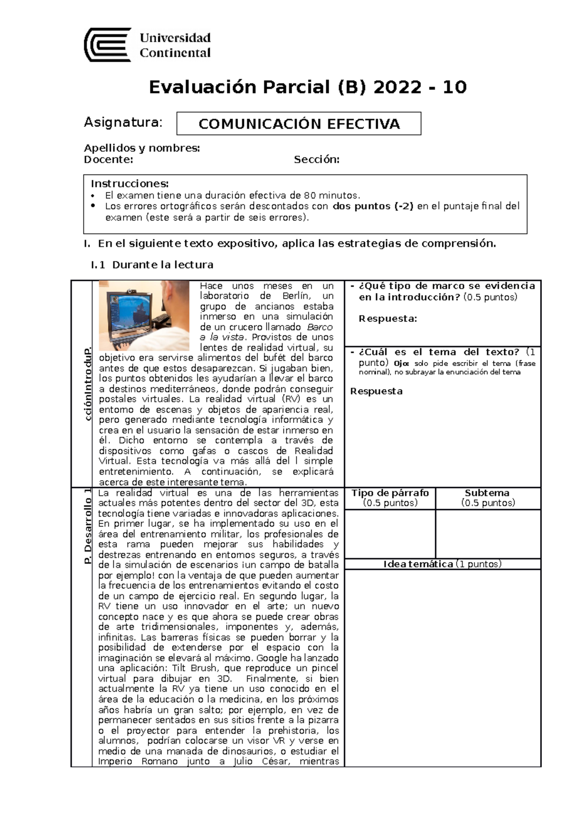 Evaluación Parcial (equipo 2) - Evaluación Parcial (B) 2022 - 10 Asignatura: Apellidos y nombres ...
