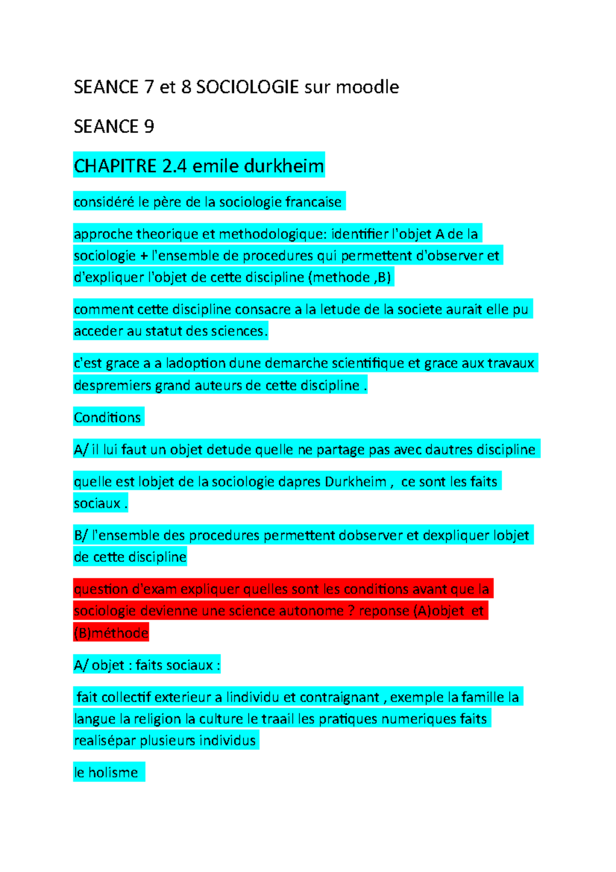 Seance 9 Sociologie NOTES DE COURS A LUNIVERSITE - SEANCE 7 et 8 ...