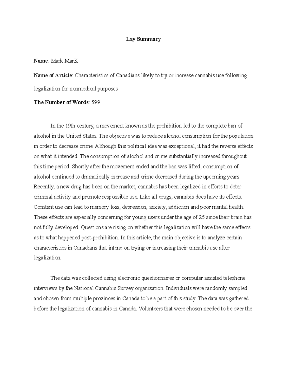 2 lay Summary (1) - Lay Summary Name: Mark MarK Name of Article ...