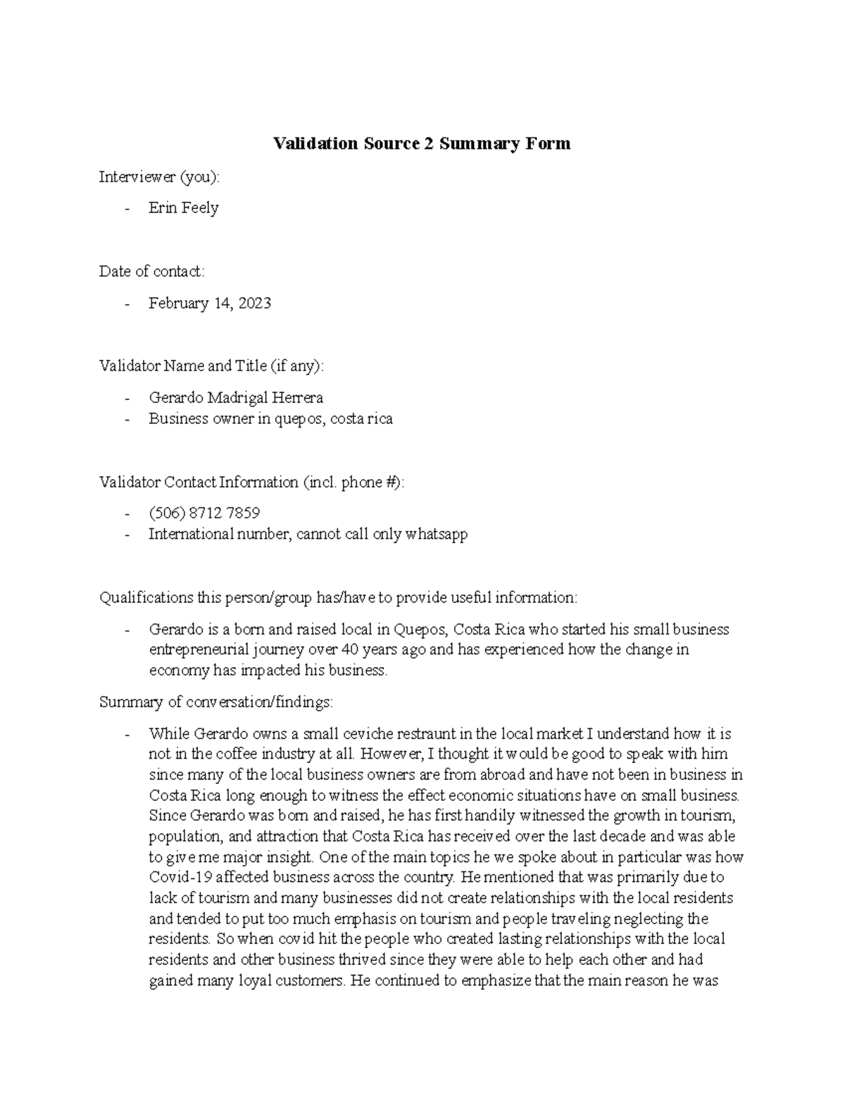 Validation Assignment - Validation Source 2 Summary Form Interviewer ... Validation Assignment - Validation Source 2 Summary Form Interviewer ...