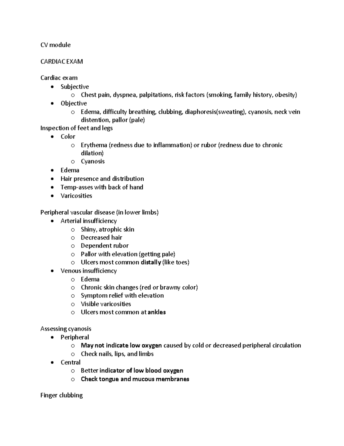 CV1 module exam1 - N/a - CV module CARDIAC EXAM Cardiac exam ...