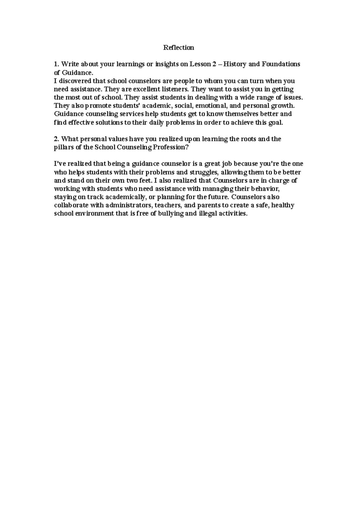 UNIT 1 Lesson 2 Reflection - Reflection Write about your learnings or ...