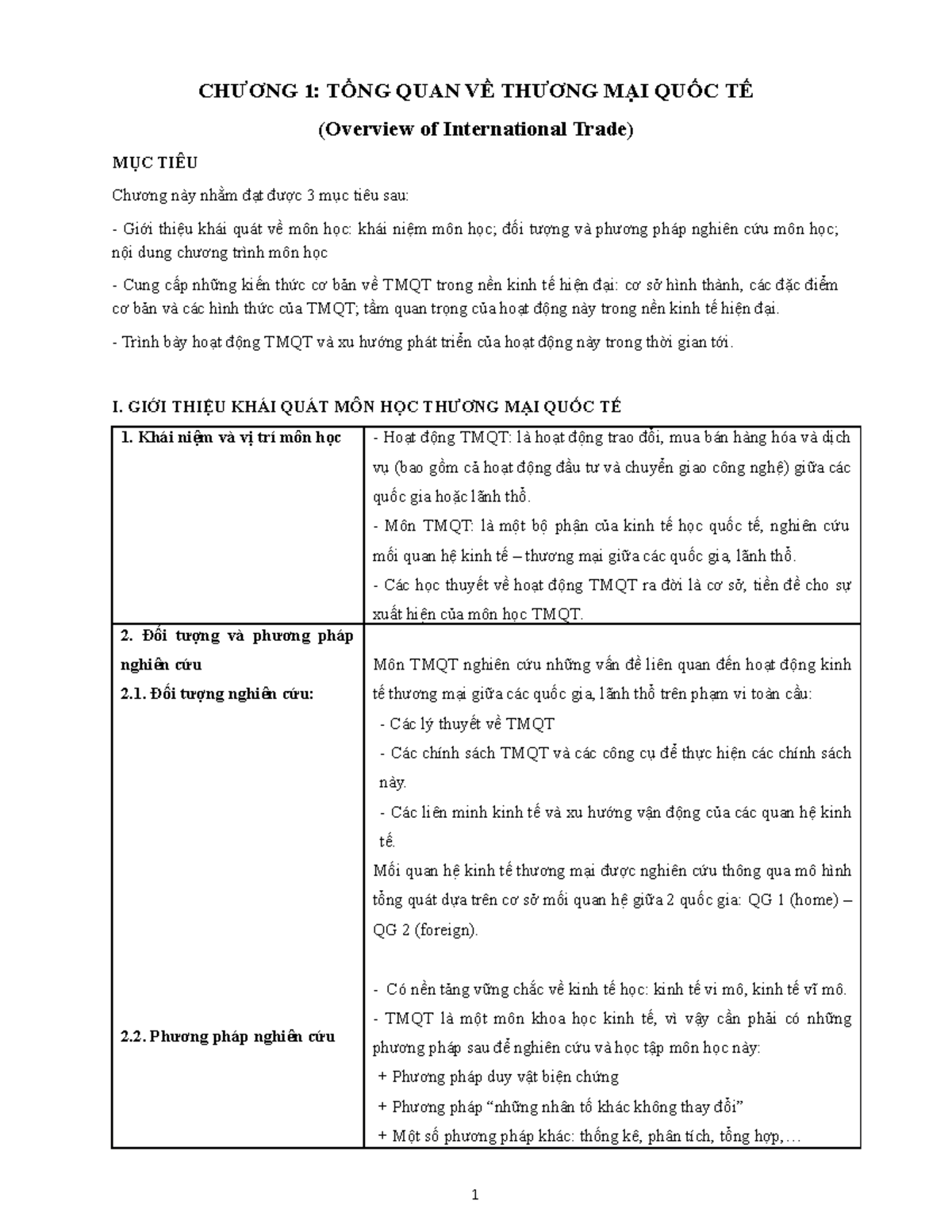 CHNG 1 TNG QUAN V THNG MI QUC T - CHƯƠNG 1: TỔNG QUAN VỀ THƯƠNG MẠI QUỐC TẾ (Overview of - Studocu
