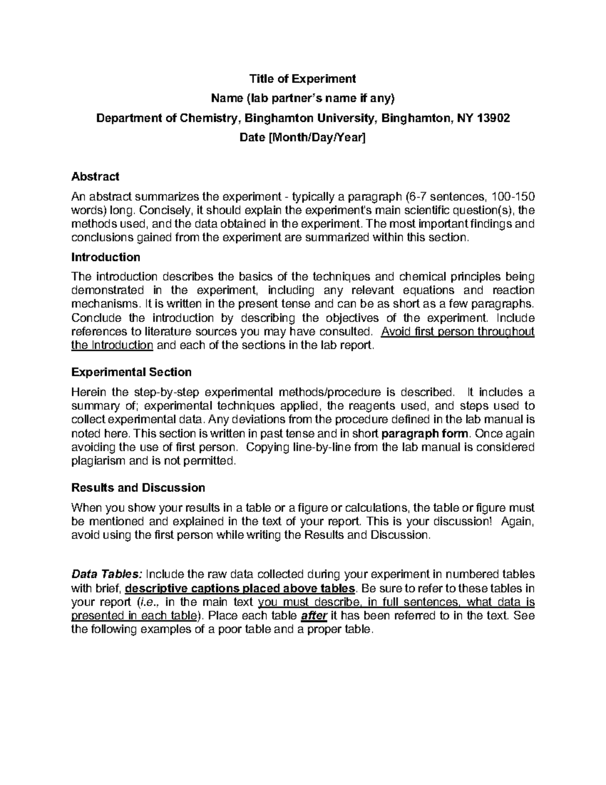 Scientific Lab Report Outline - Title of Experiment Name (lab partner’s ...