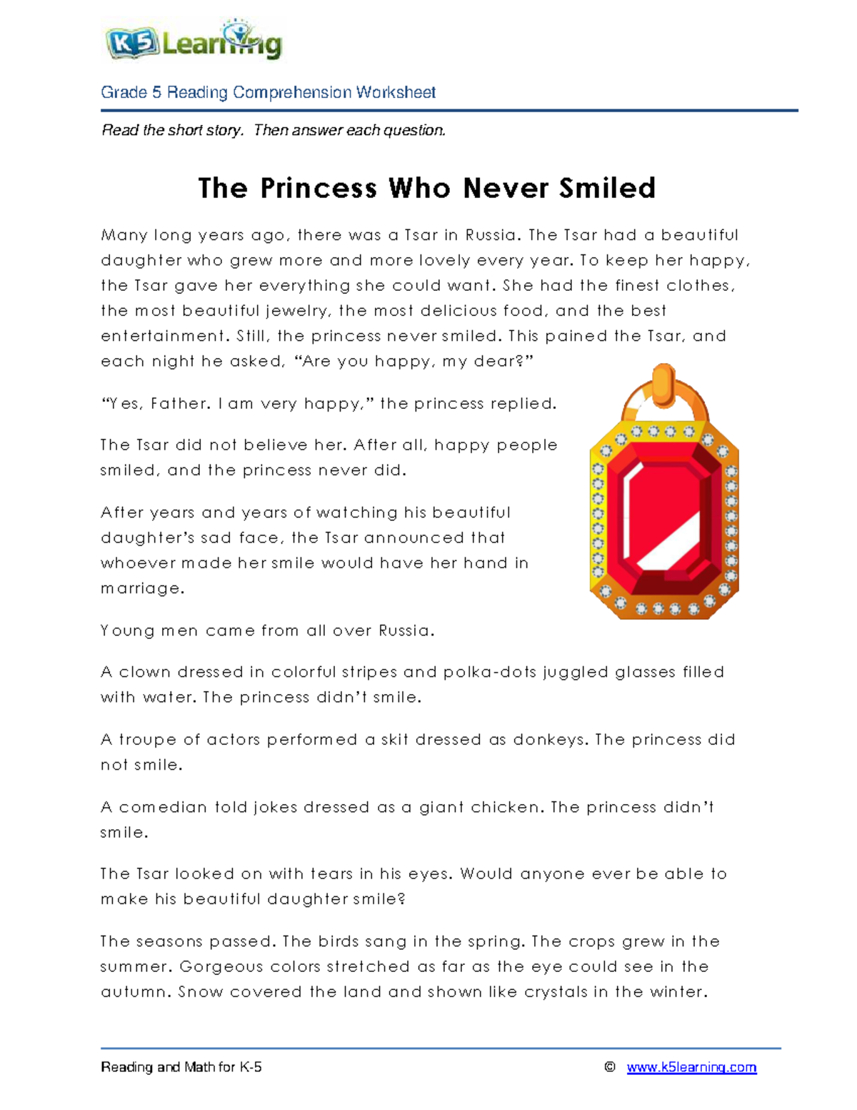Grade 5 story the princess who never smiled - Read the short story ...